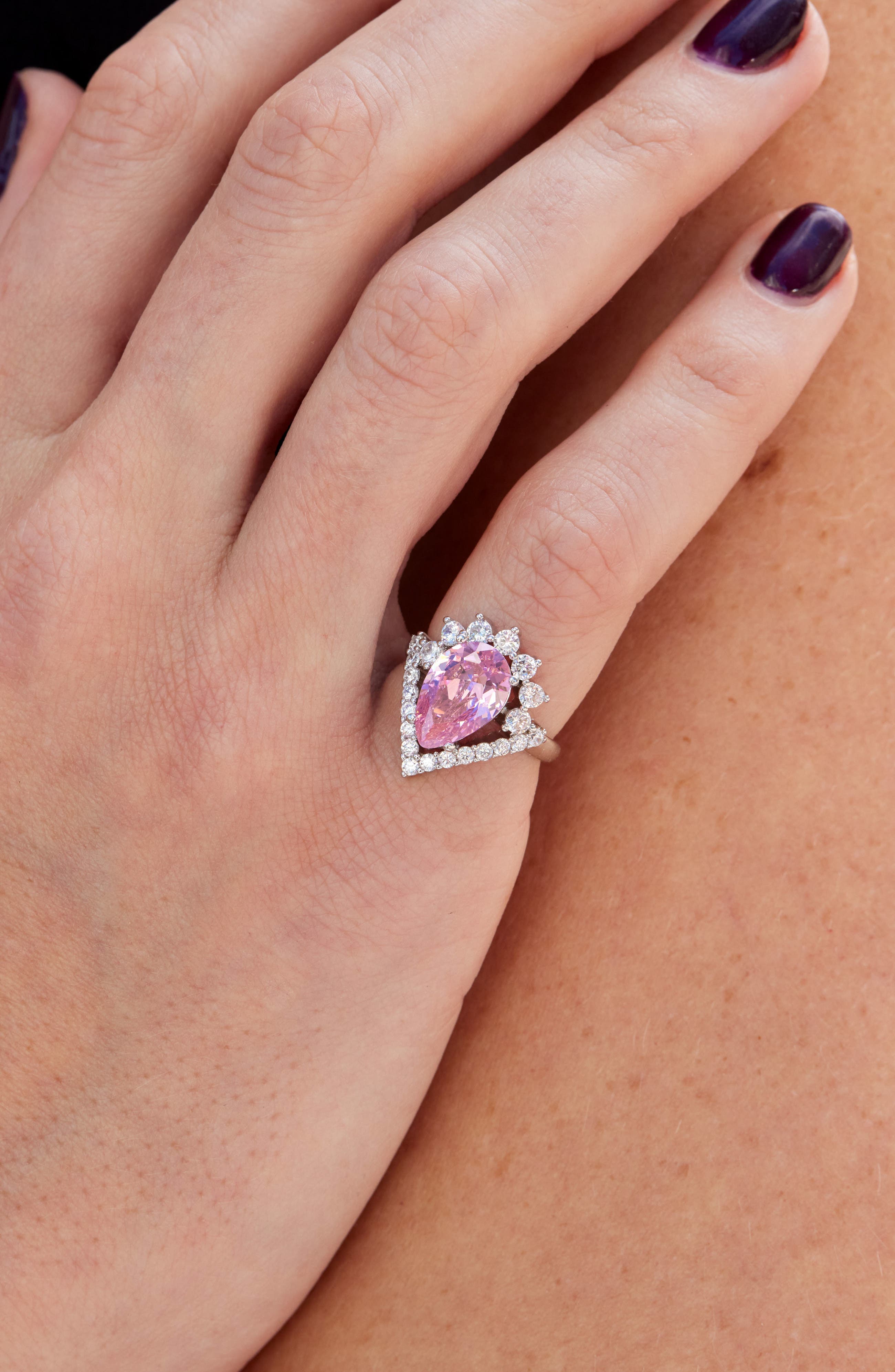 SAVVY CIE JEWELS Pink Cubic Zirconia Crown Halo Ring | Nordstromrack