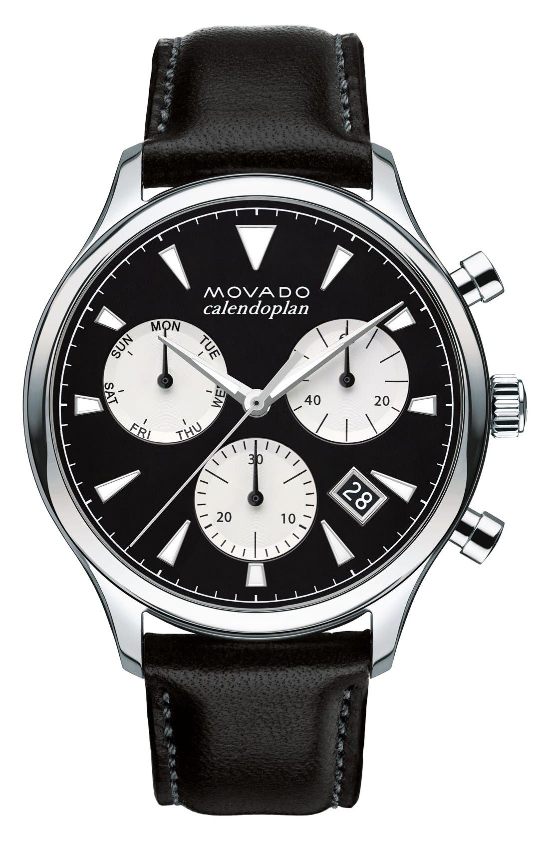 Movado 'Heritage' Chronograph Leather Strap Watch, 43mm | Nordstrom