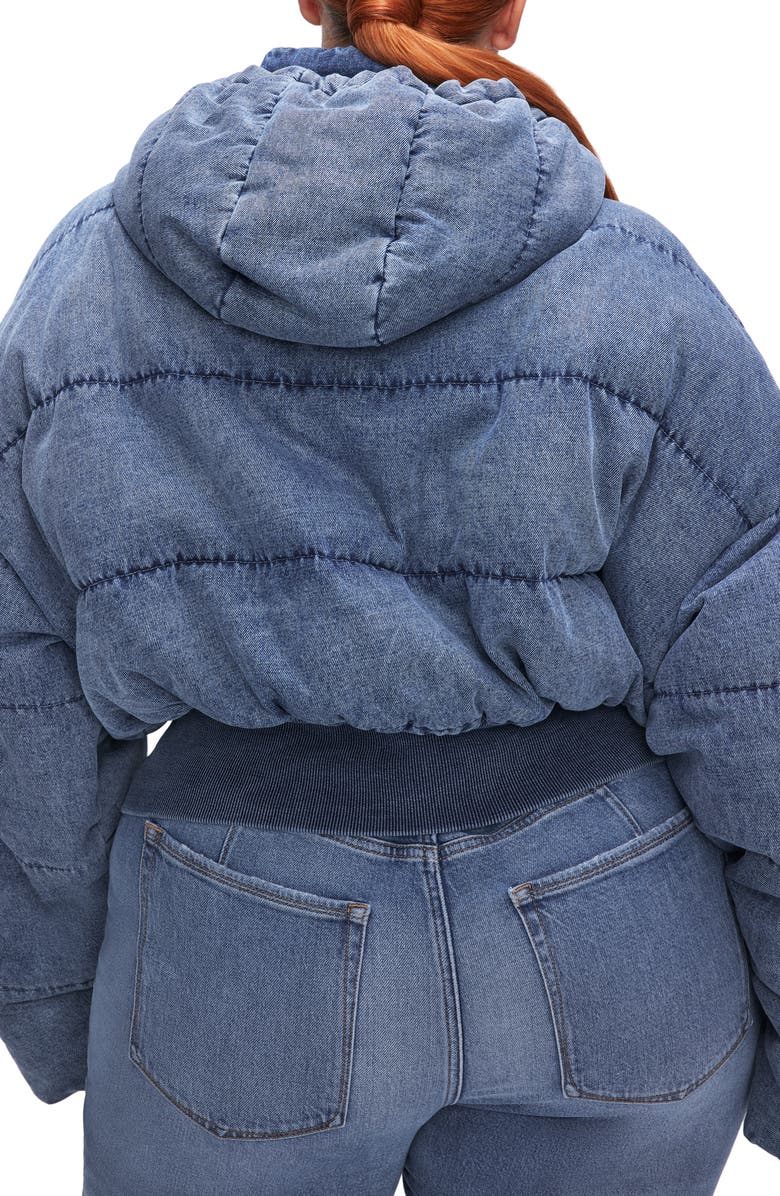 Good American Rib Hem Crop Denim Puffer Jacket | Nordstromrack
