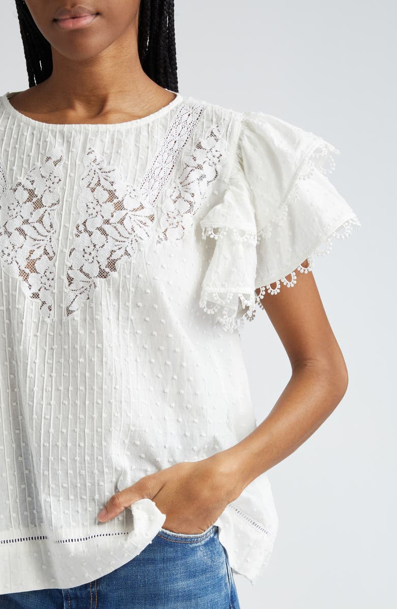 FARM Rio Clip Dot Lace Accent Flutter Sleeve Top | Nordstromrack