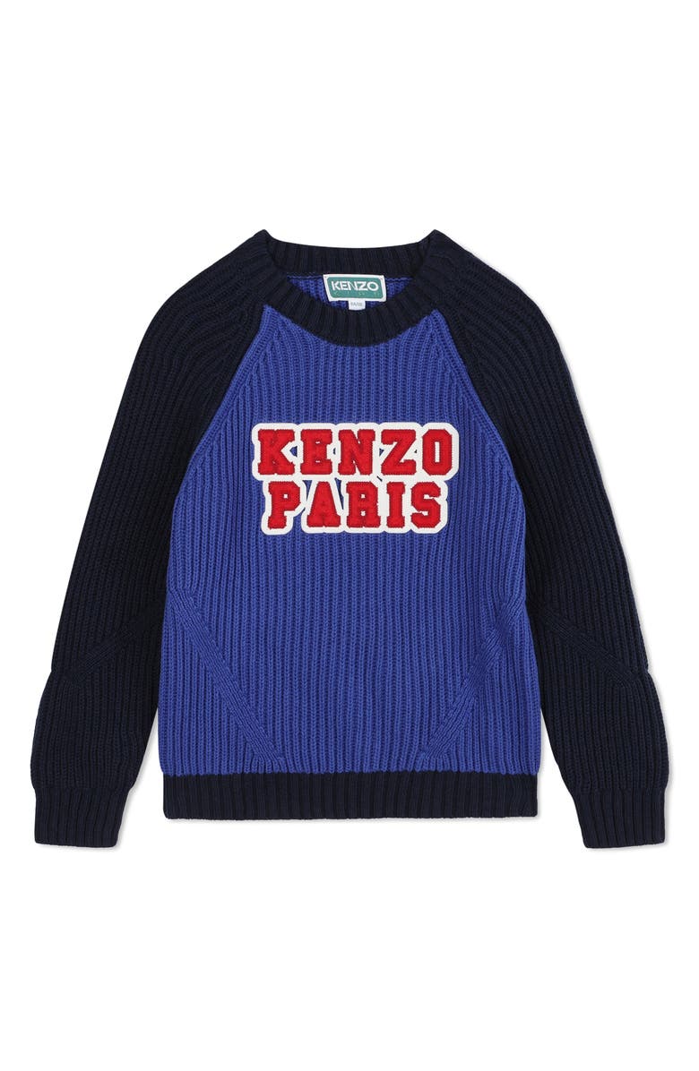 KENZO Kids' Logo Patch Cotton & Wool Rib Crewneck Sweater | Nordstromrack