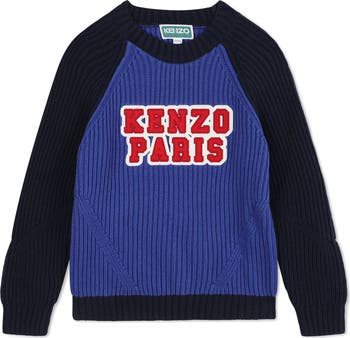 KENZO Kids' Logo Patch Cotton & Wool Rib Crewneck Sweater | Nordstromrack