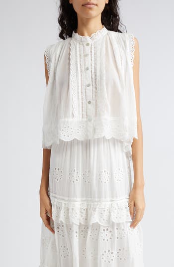 FARM Rio Eyelet Accent Sleeveless High-Low Cotton Top | Nordstrom