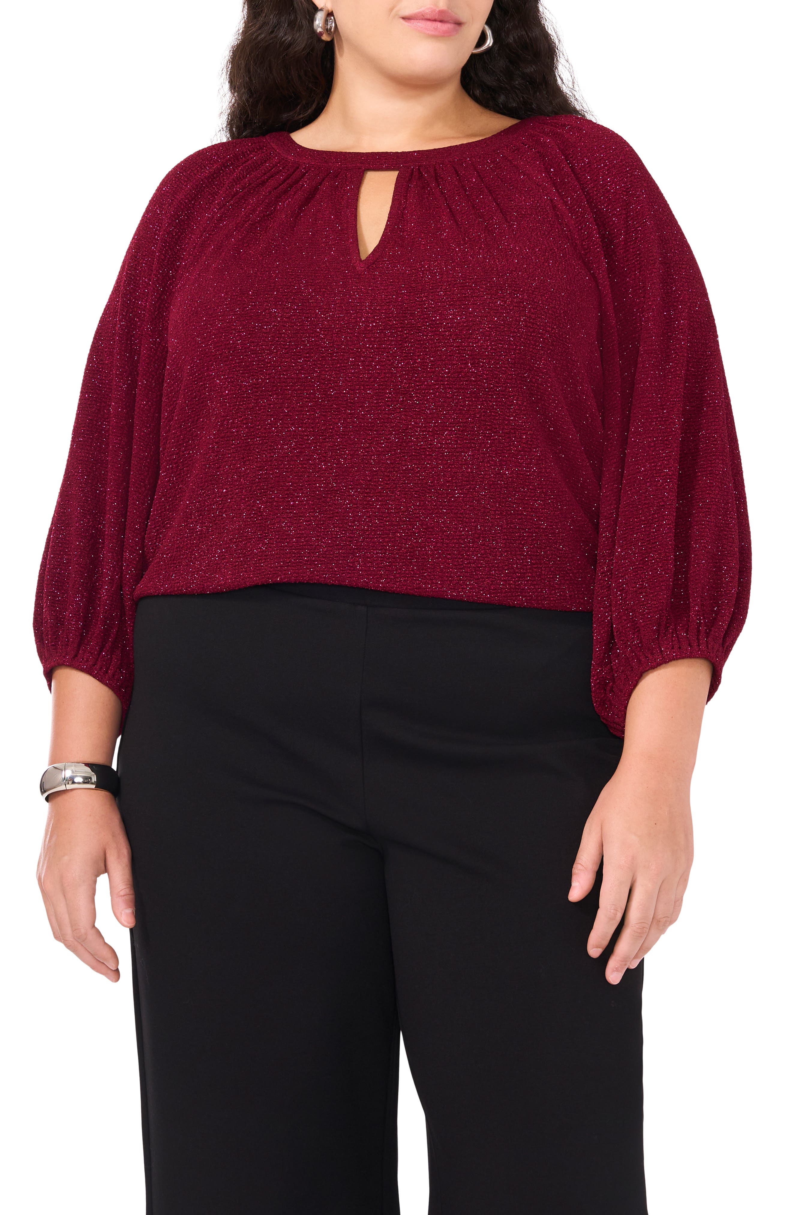 Vince Camuto Sparkle Keyhole Peasant Top | Nordstromrack
