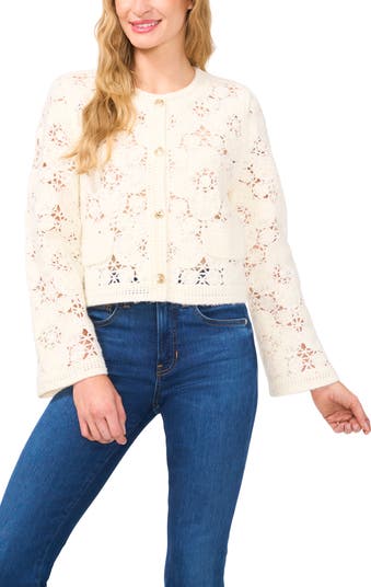 CeCe Floral Open Stitch Cardigan | Nordstrom