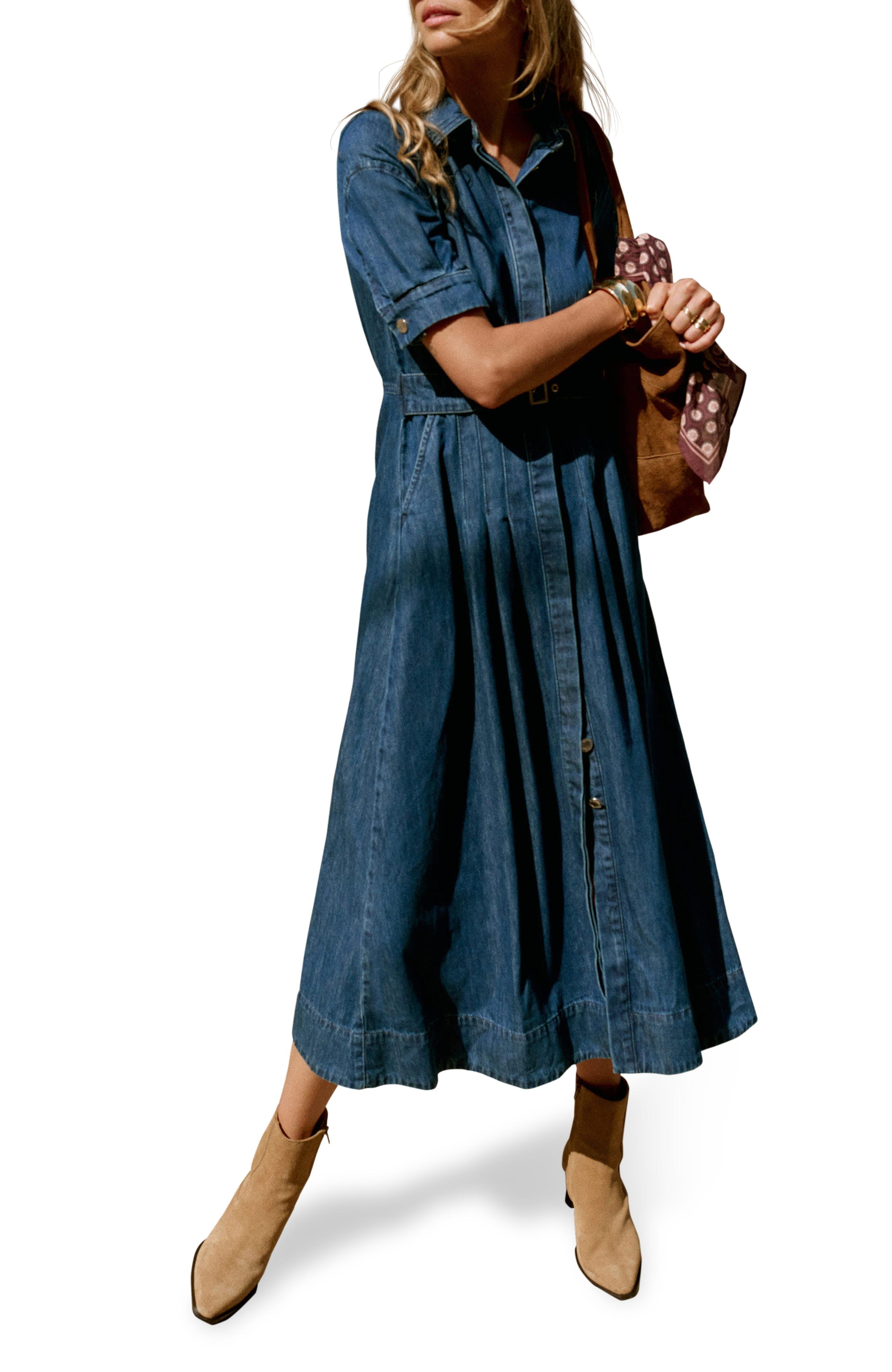 MINT VELVET Denim Midi Shirt Dress with a belt | Nordstrom