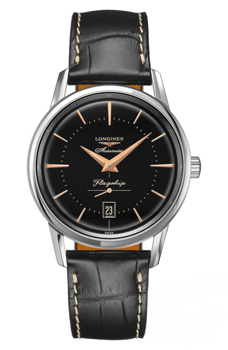 Longines Heritage Flagship Automatic Leather Strap Watch, 38.5mm ...