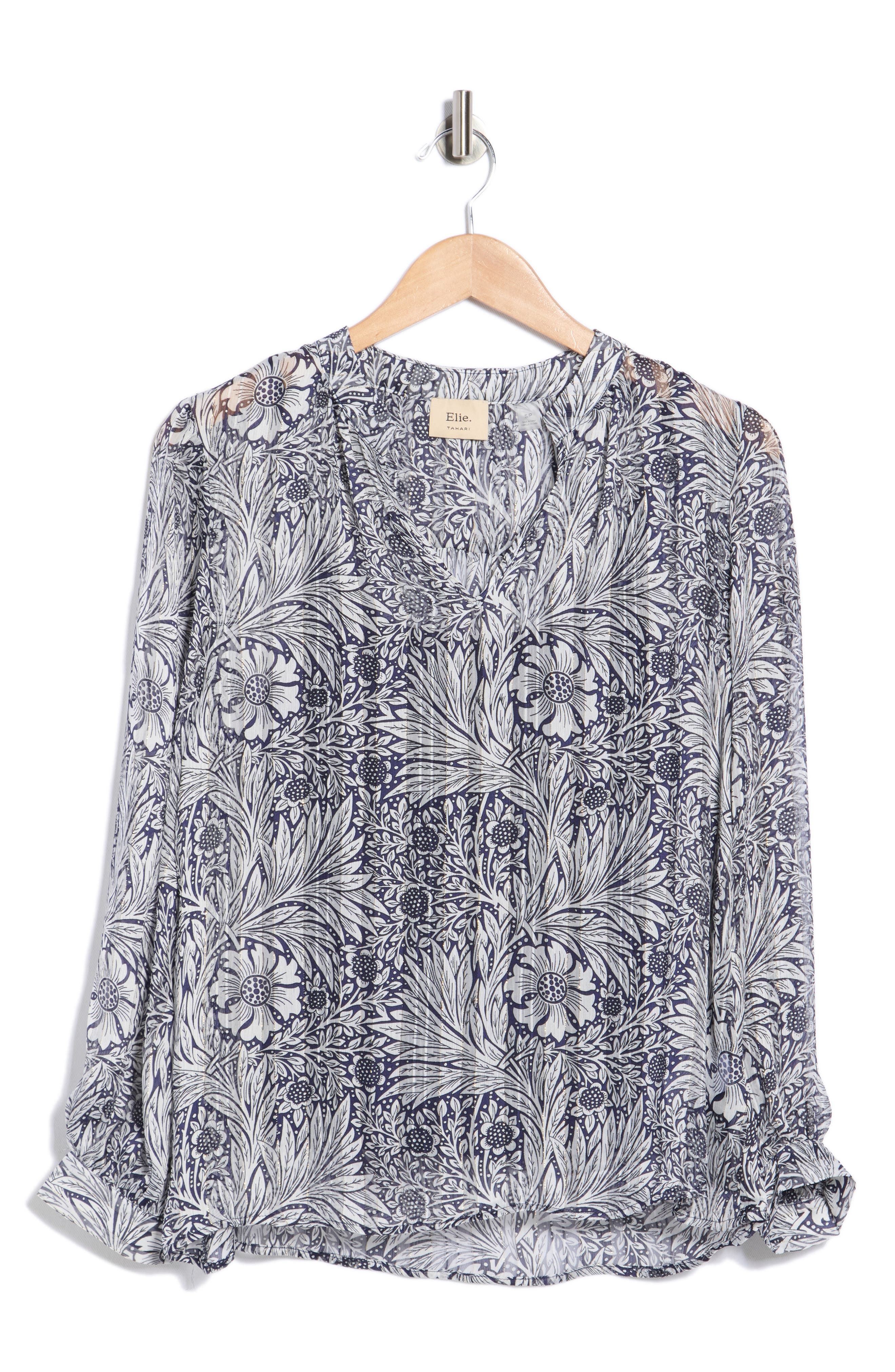 ELIE ELIE TAHARI Floral Long Sleeve Chiffon Top | Nordstromrack