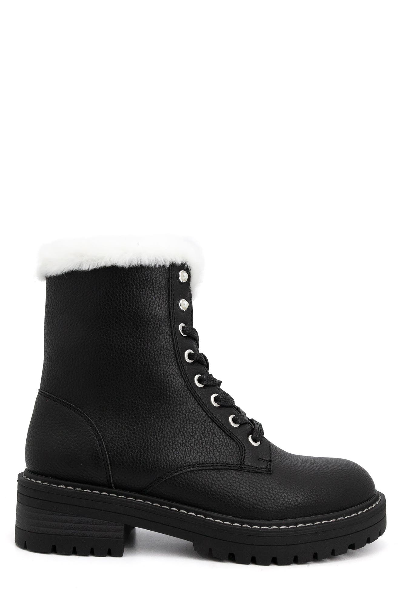 Sugar Faux Fur Collar Lug Sole Combat Boot (Women) | Nordstromrack