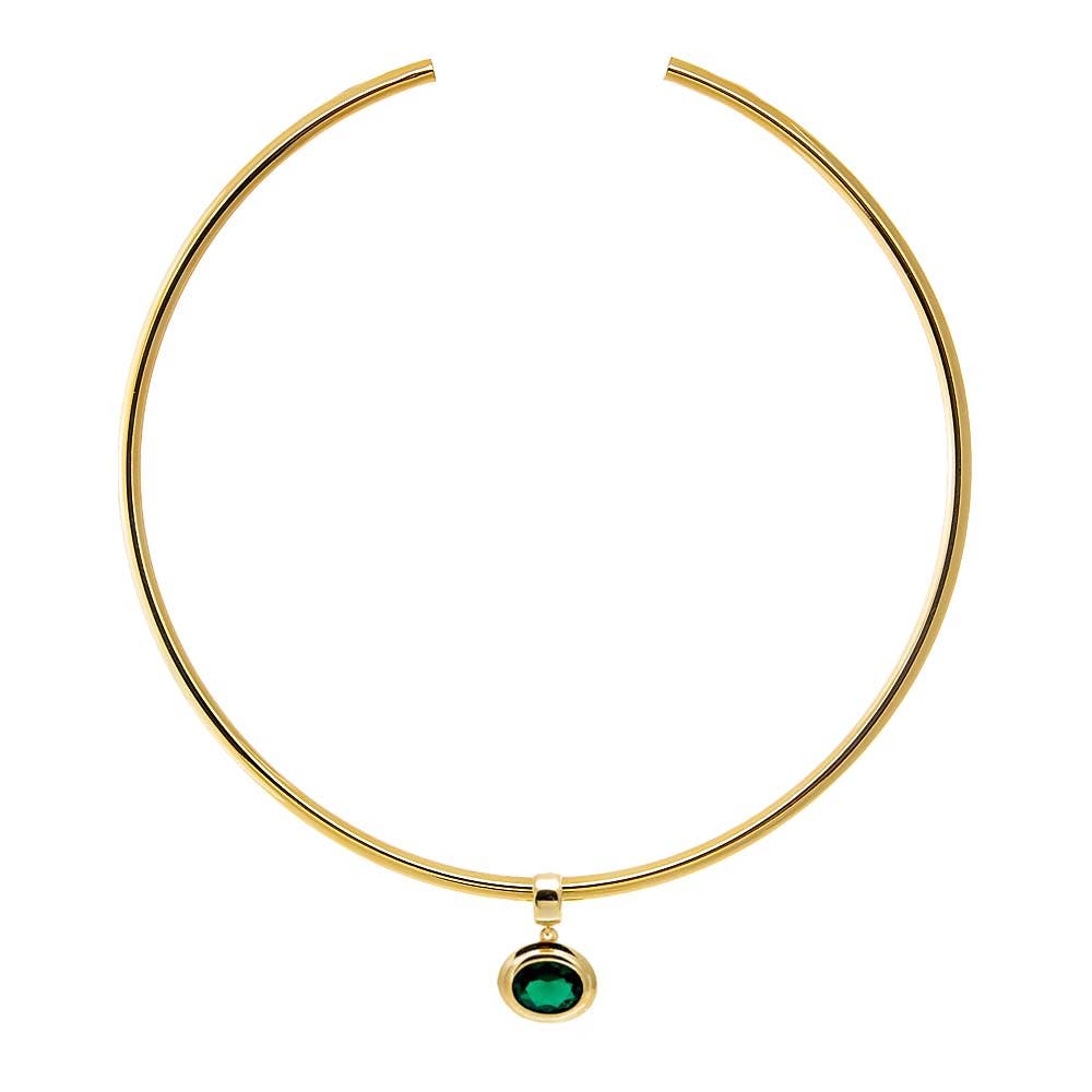 BY ADINA EDEN Colored CZ Oval Bezel/ Solid Tube Open Collar Pendant ...