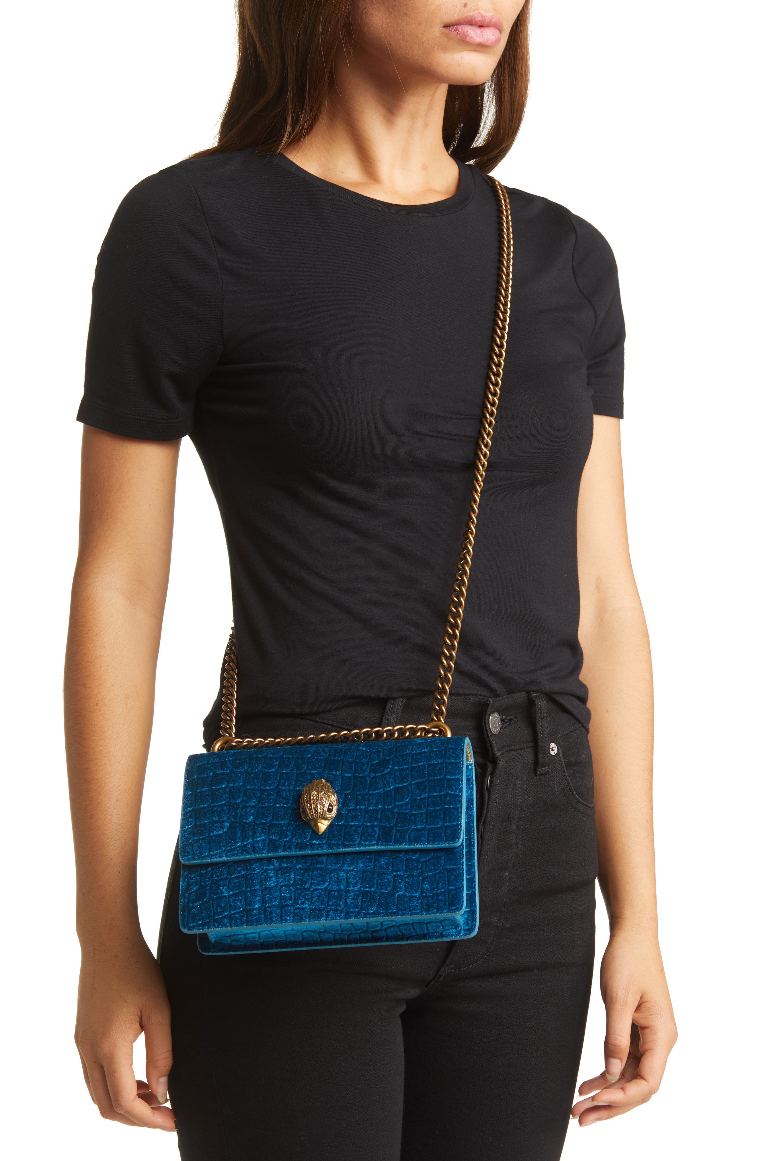 Kurt Geiger London Small Shoreditch Croc Embossed Velvet Crossbody Bag ...