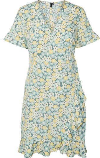 VERO MODA CURVE Henna Floral Wrap Recycled Polyester Minidress ...