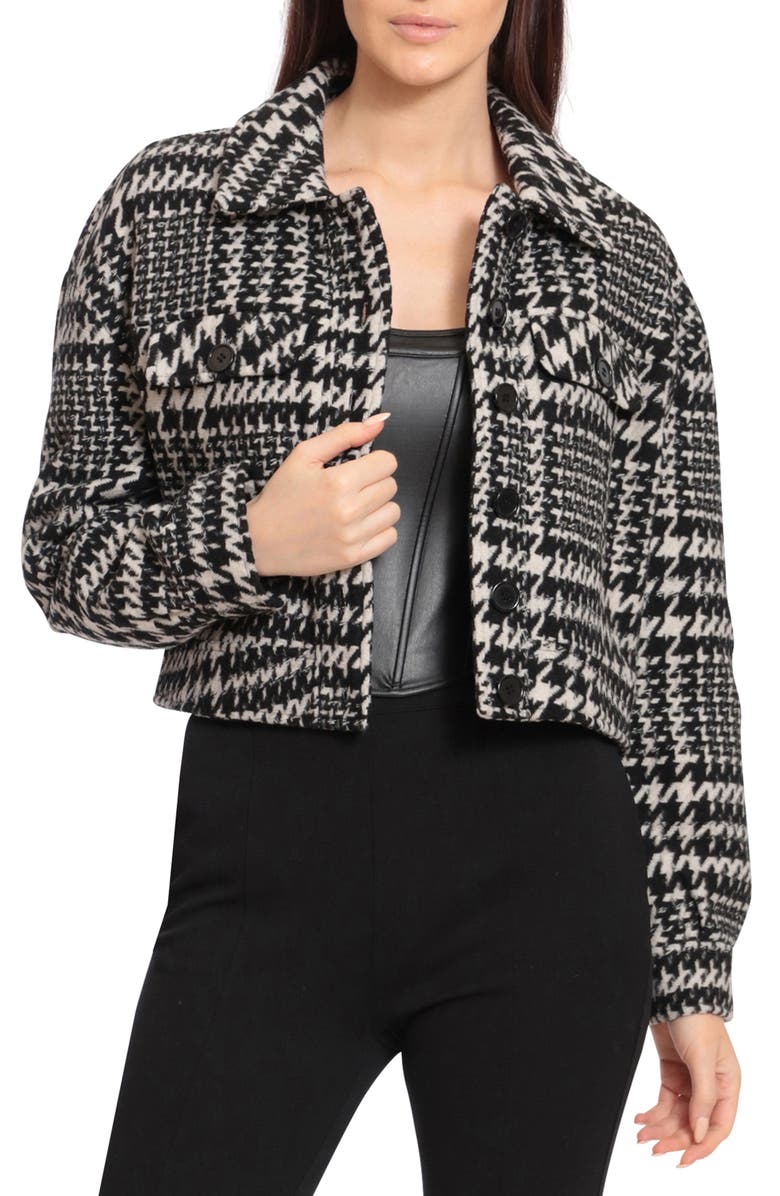 Avec Les Filles Houndstooth Sparkle Tweed Crop Shacket | Nordstromrack