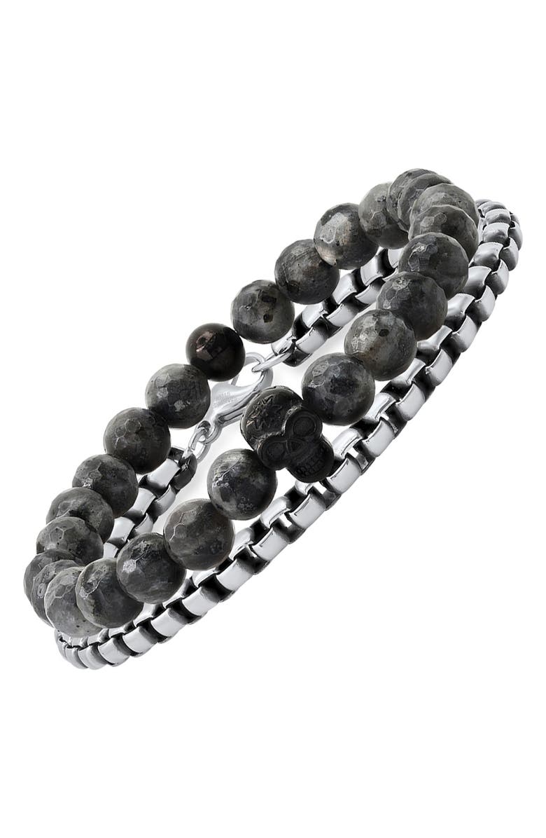 HMY JEWELRY Agate Beaded & Stainless Steel Box Chain Bracelets - 2 ...