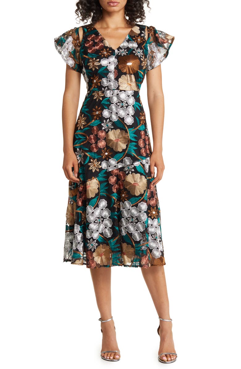 Sam Edelman Floral Embroidered Flutter Sleeve Dress | Nordstromrack