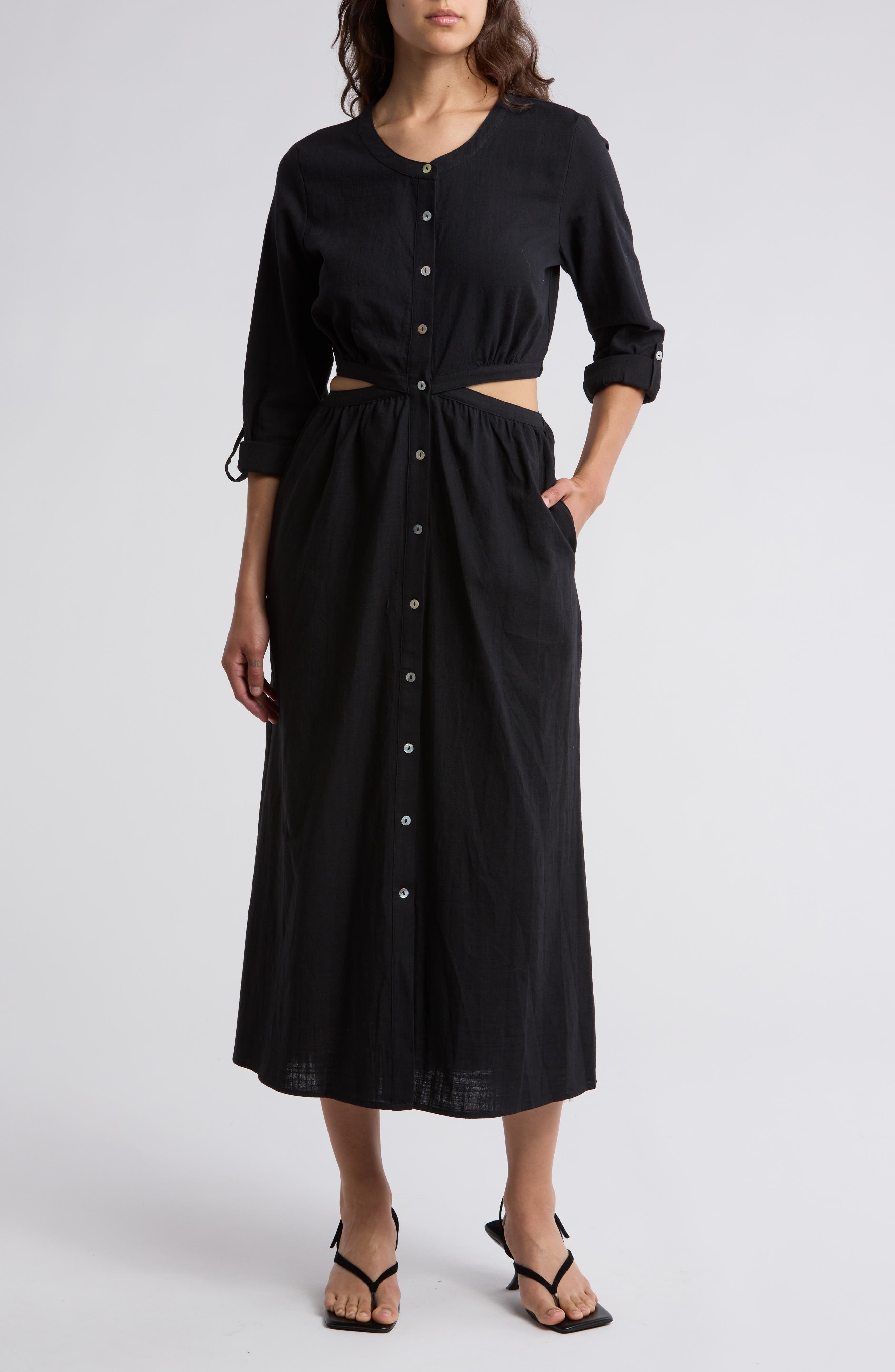 Lovestitch Cotton Cutout Button Front Dress | Nordstromrack
