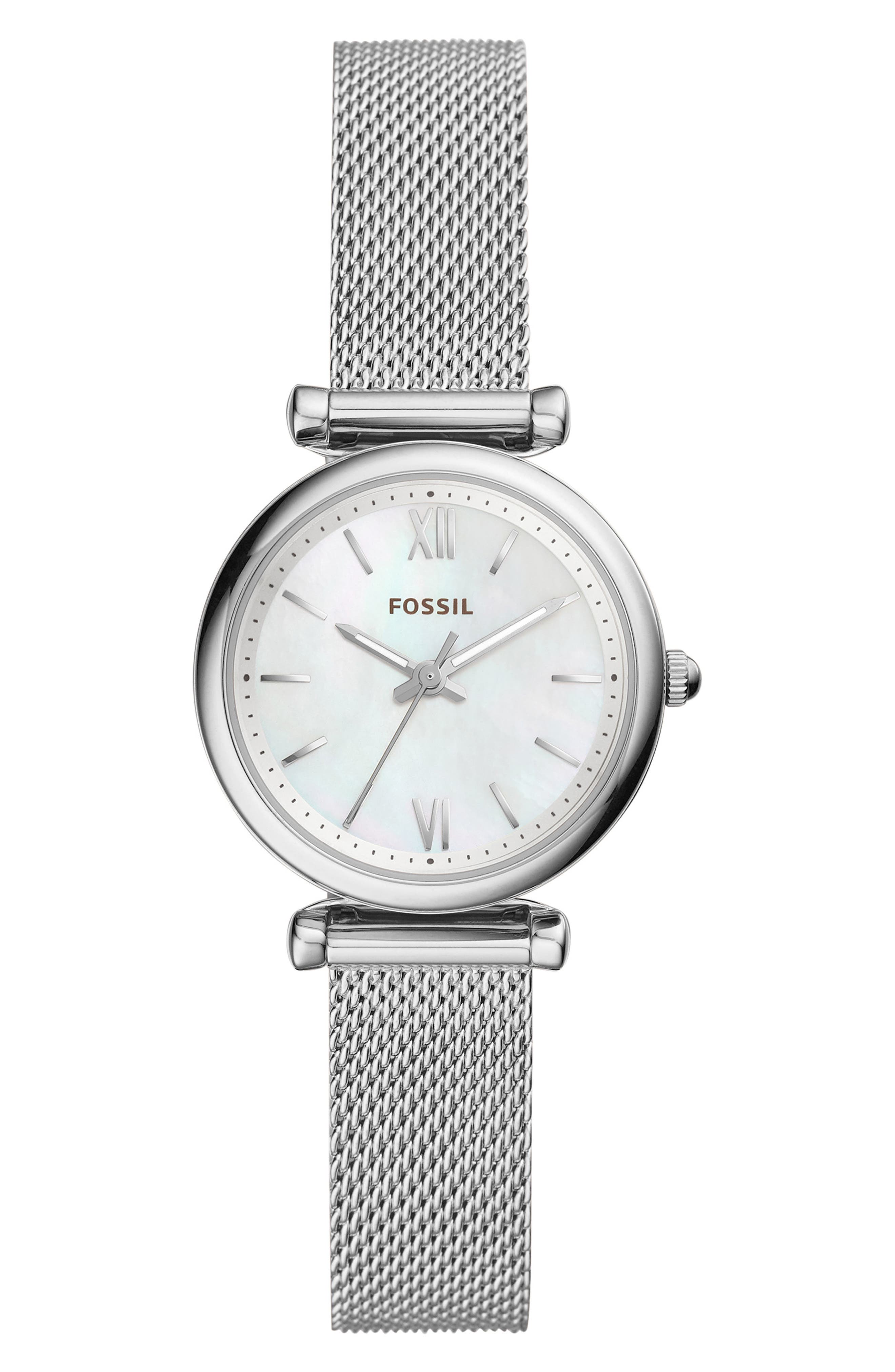 Fossil Mini Carlie Mesh Strap Watch, 28mm | Nordstrom