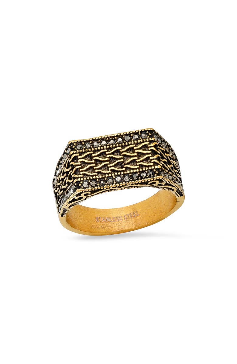 HMY JEWELRY Men's 18K Gold Plated Stainless Steel Pavé Textured Ring ...