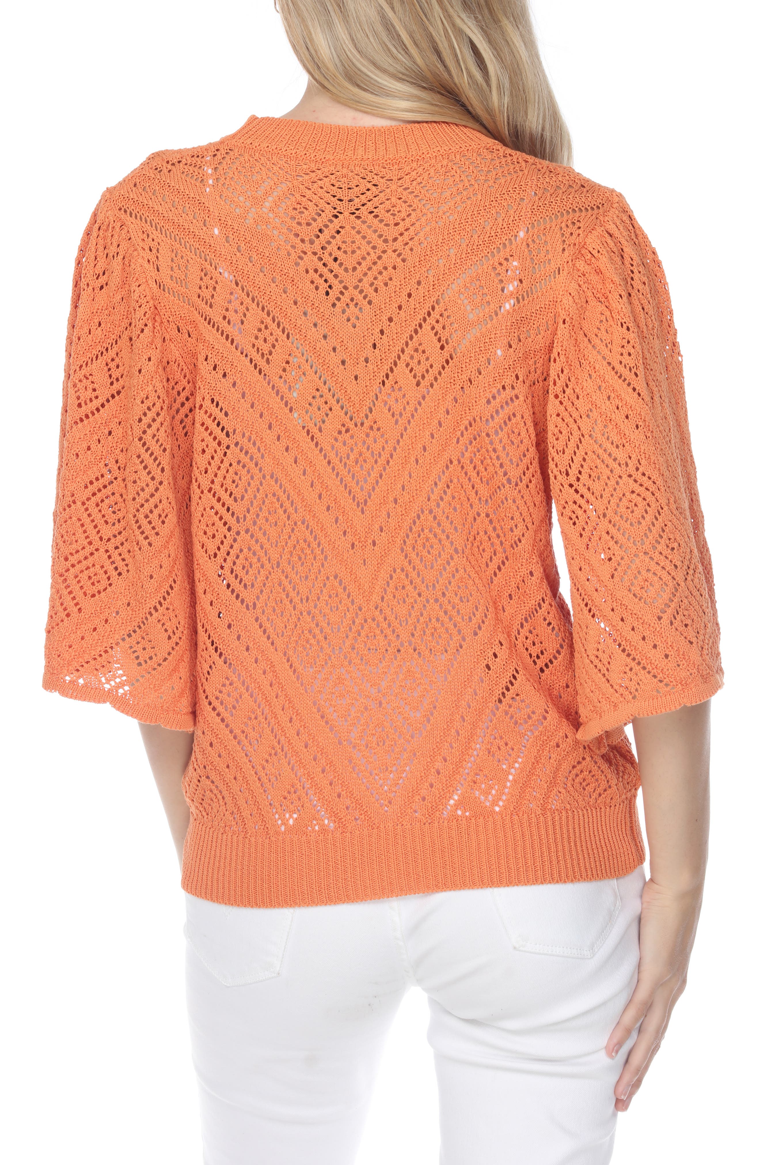 RAIN AND ROSE Three-Quarter Sleeve Open Stitch Top | Nordstromrack