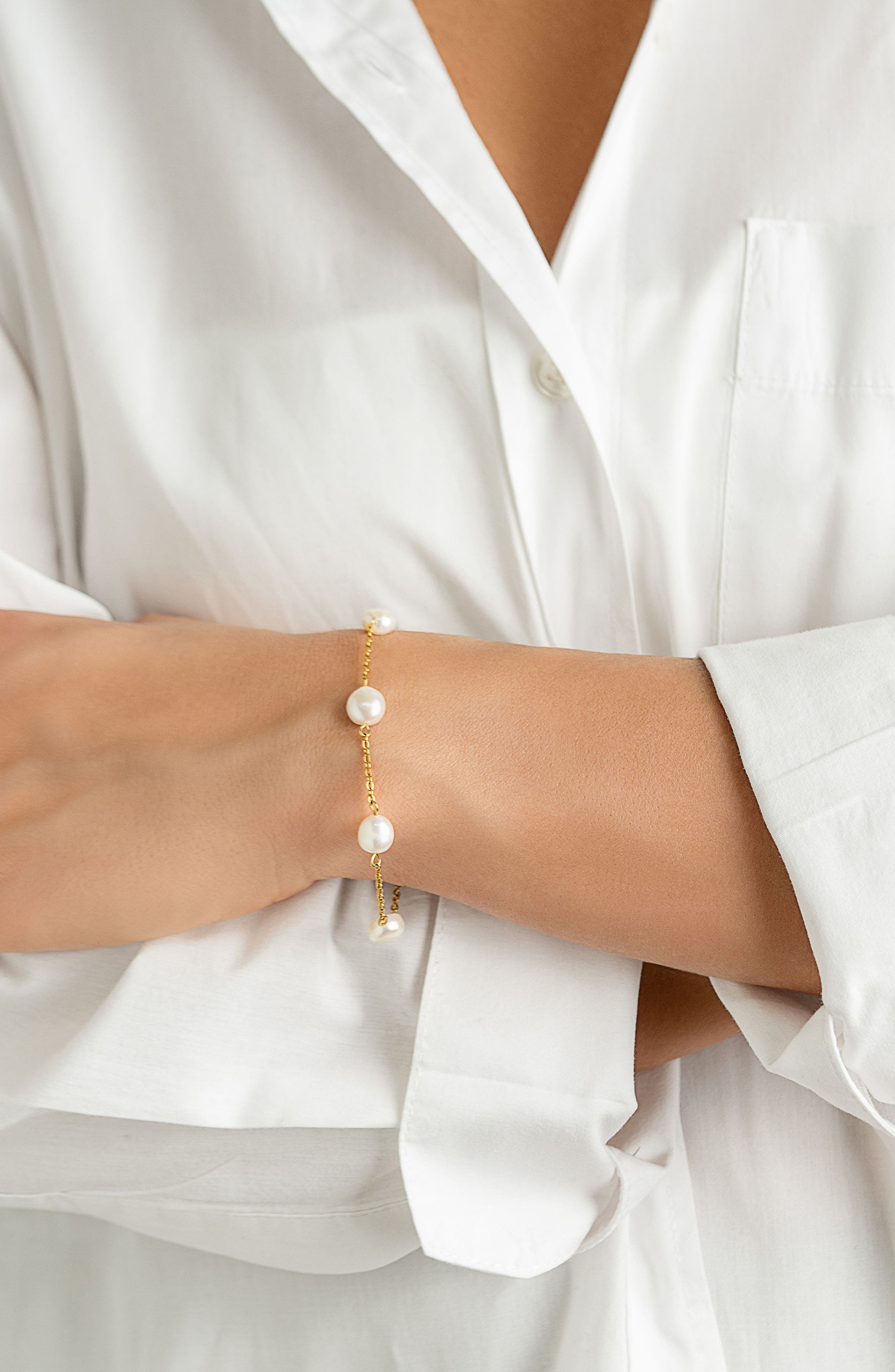 Adornia Freshwater Pearl Station Necklace & Bracelet Set | Nordstromrack