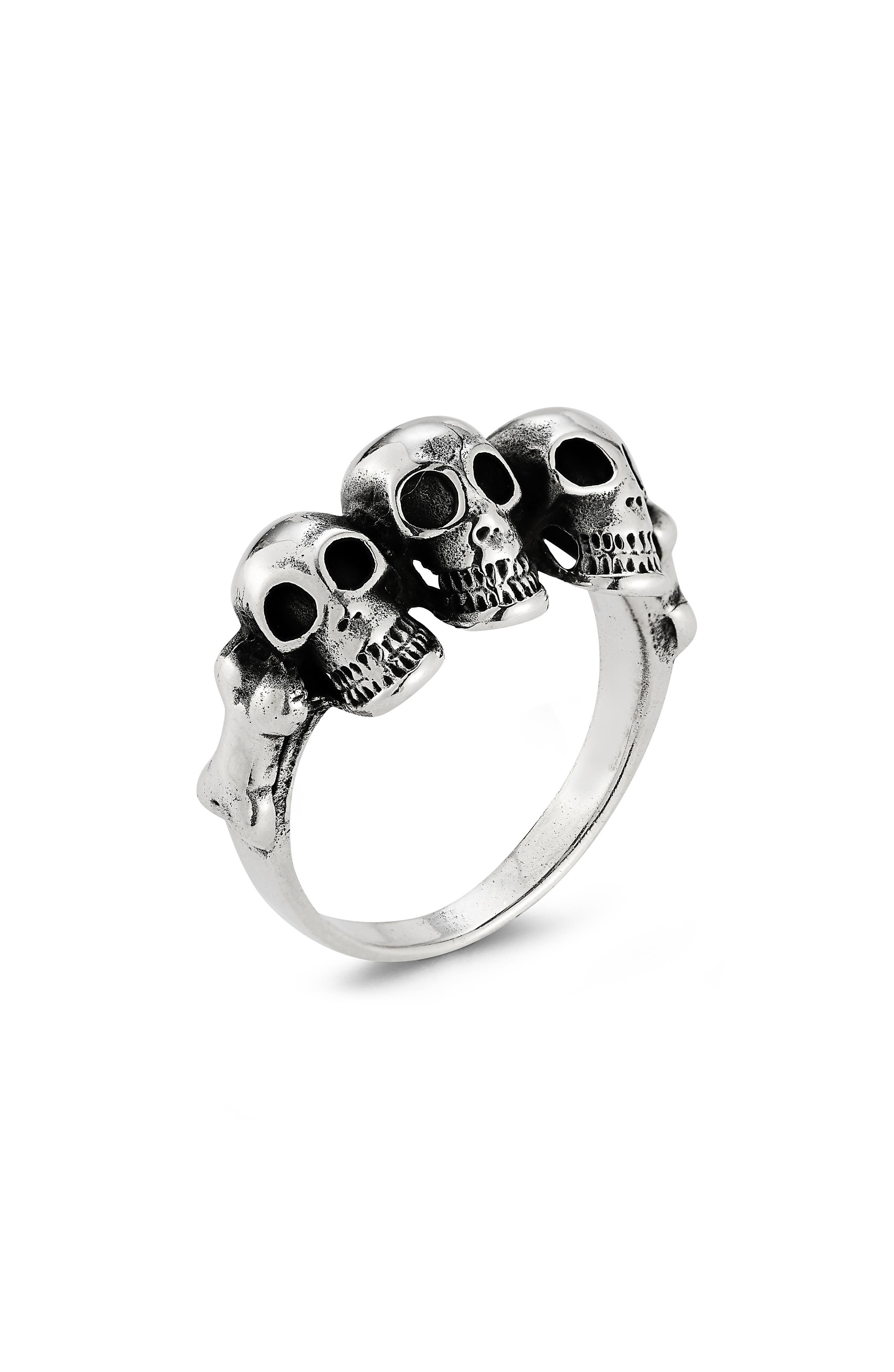 Men's Sterling Silver Oxidized Tri Skull Ring (Men) | Nordstromrack
