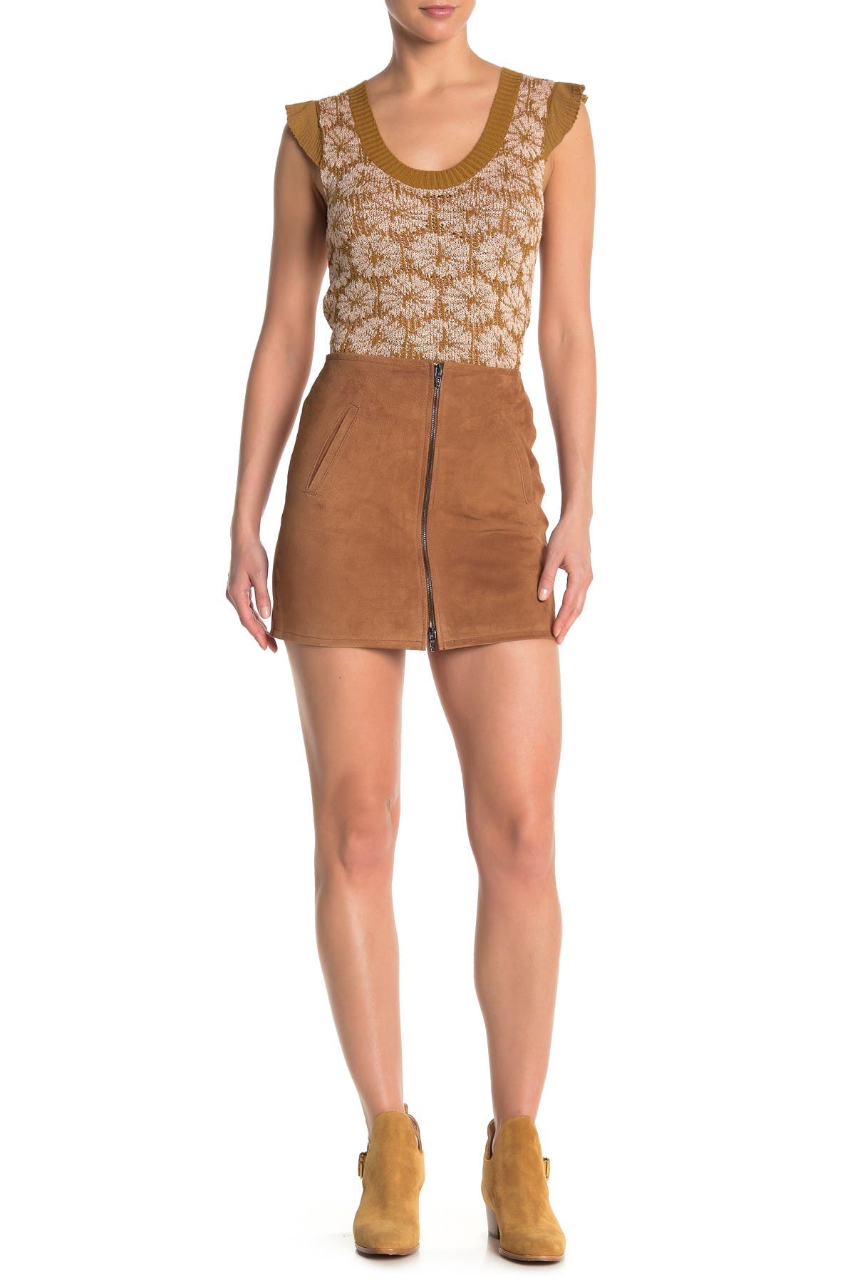 BLANKNYC Faux Suede Zip Front Mini Skirt | Nordstromrack