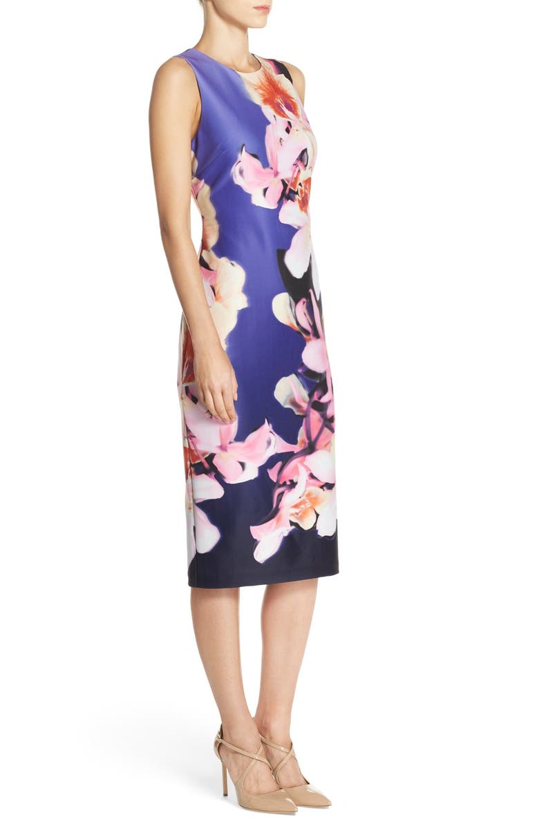 Vince Camuto Floral Print Scuba Midi Sheath Dress | Nordstrom