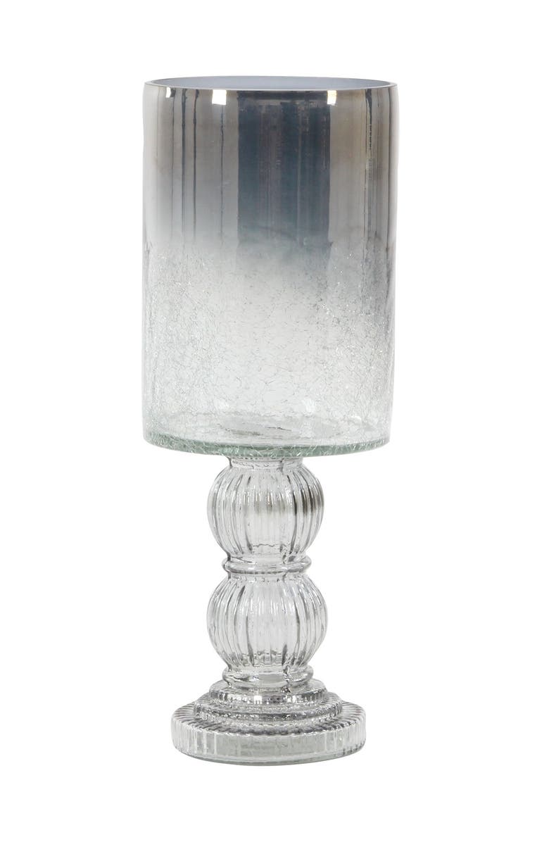 WILLOW ROW Black Glass Handmade Turned Style Pillar Hurricane Lamp with ...