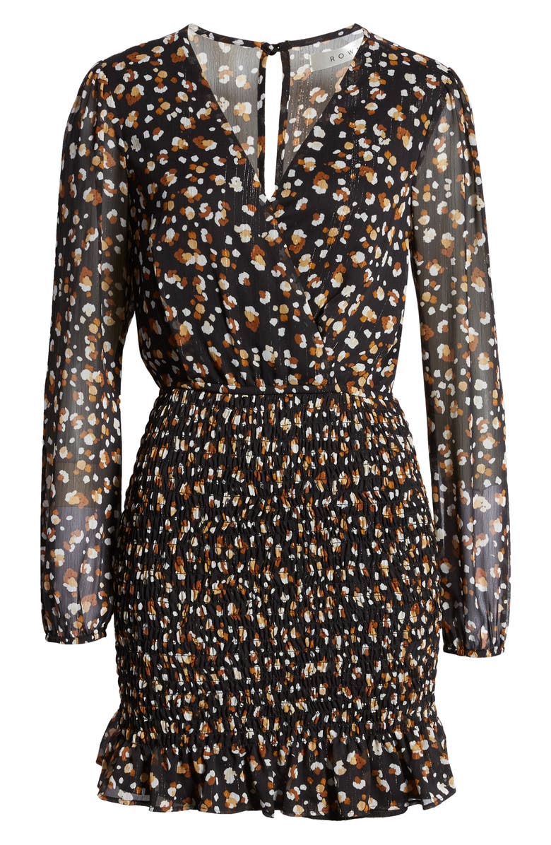 Row A Smocked Long Sleeve Chiffon Mini Dress | Nordstromrack