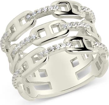 Sterling Forever Faux Stack CZ Station Chain Ring | Nordstromrack