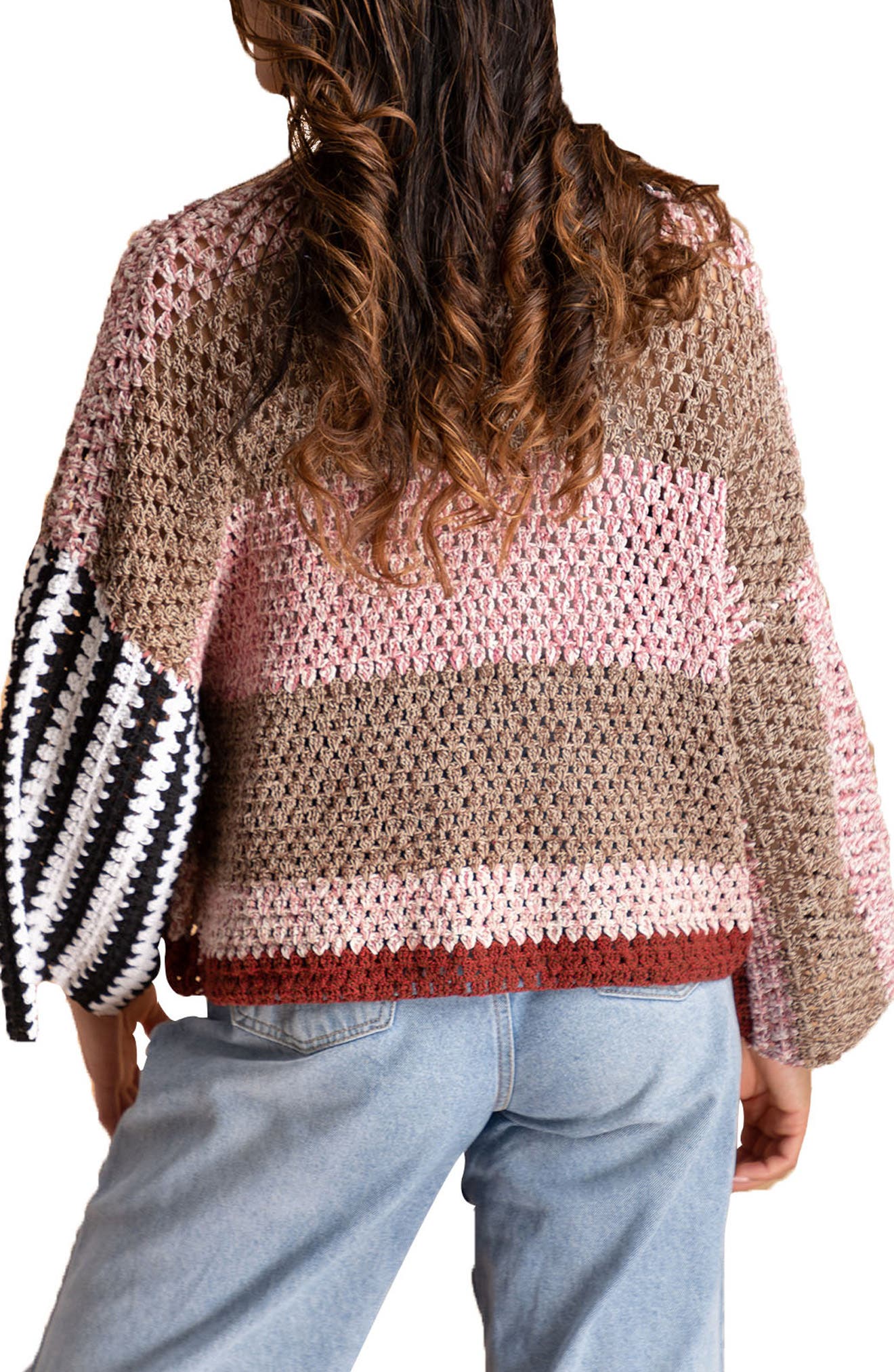 SAACHI Birdie Colorblock Crochet Short Jacket | Nordstromrack