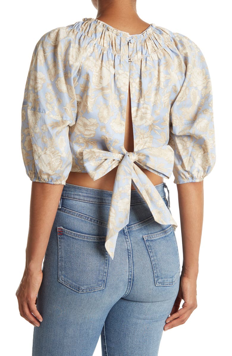 Rebecca Taylor Satin Puff Sleeve Tie Back Blouse | Nordstromrack