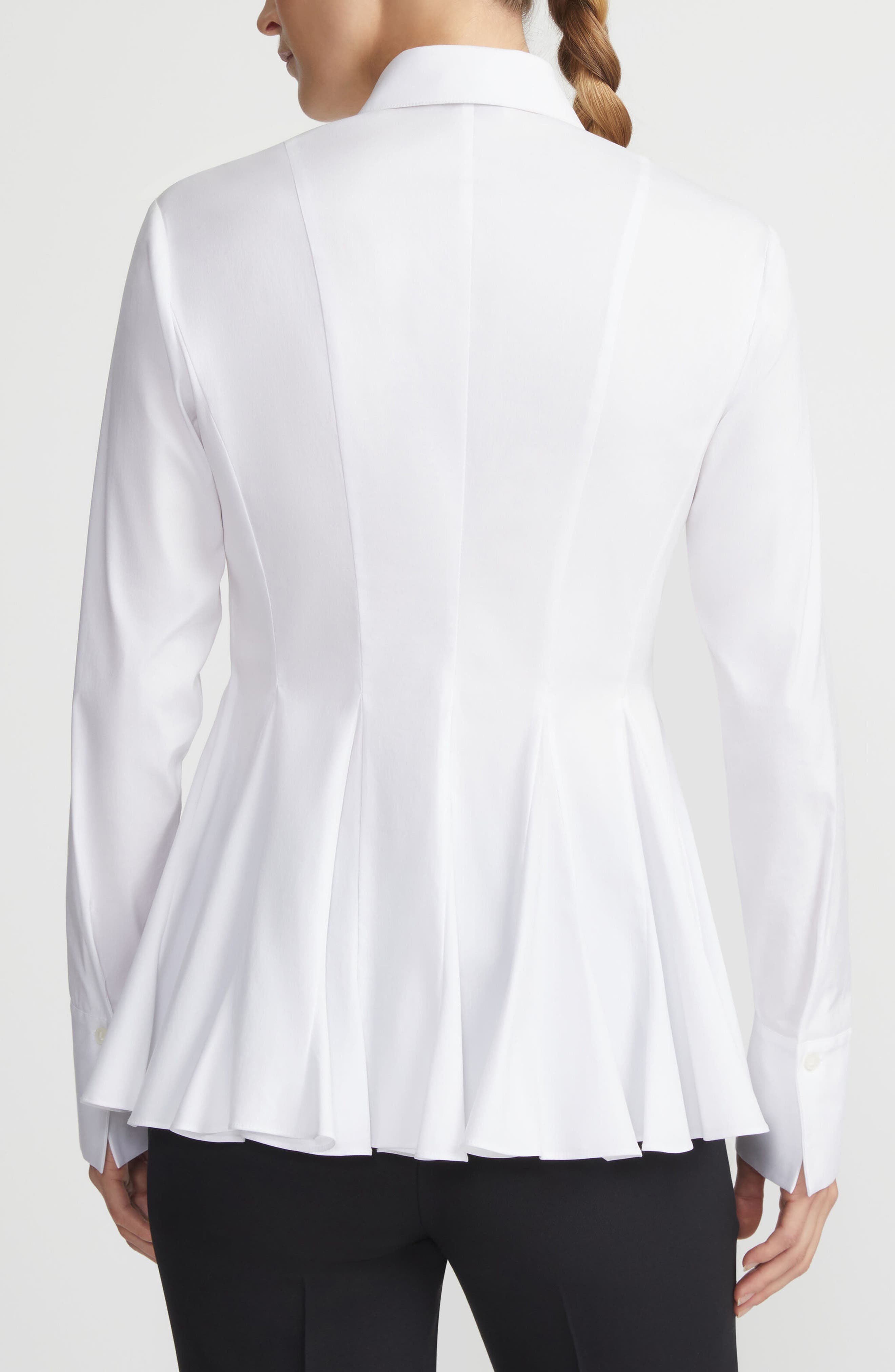 Lafayette 148 New York Godet Pleat Stretch Poplin Peplum Shirt | Nordstrom