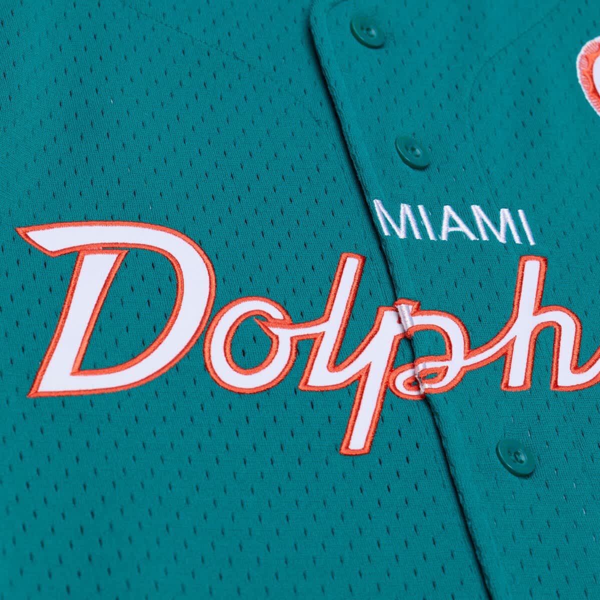 Men's Mitchell & Ness Aqua Miami Dolphins Head Coach Mesh Full-Button ...
