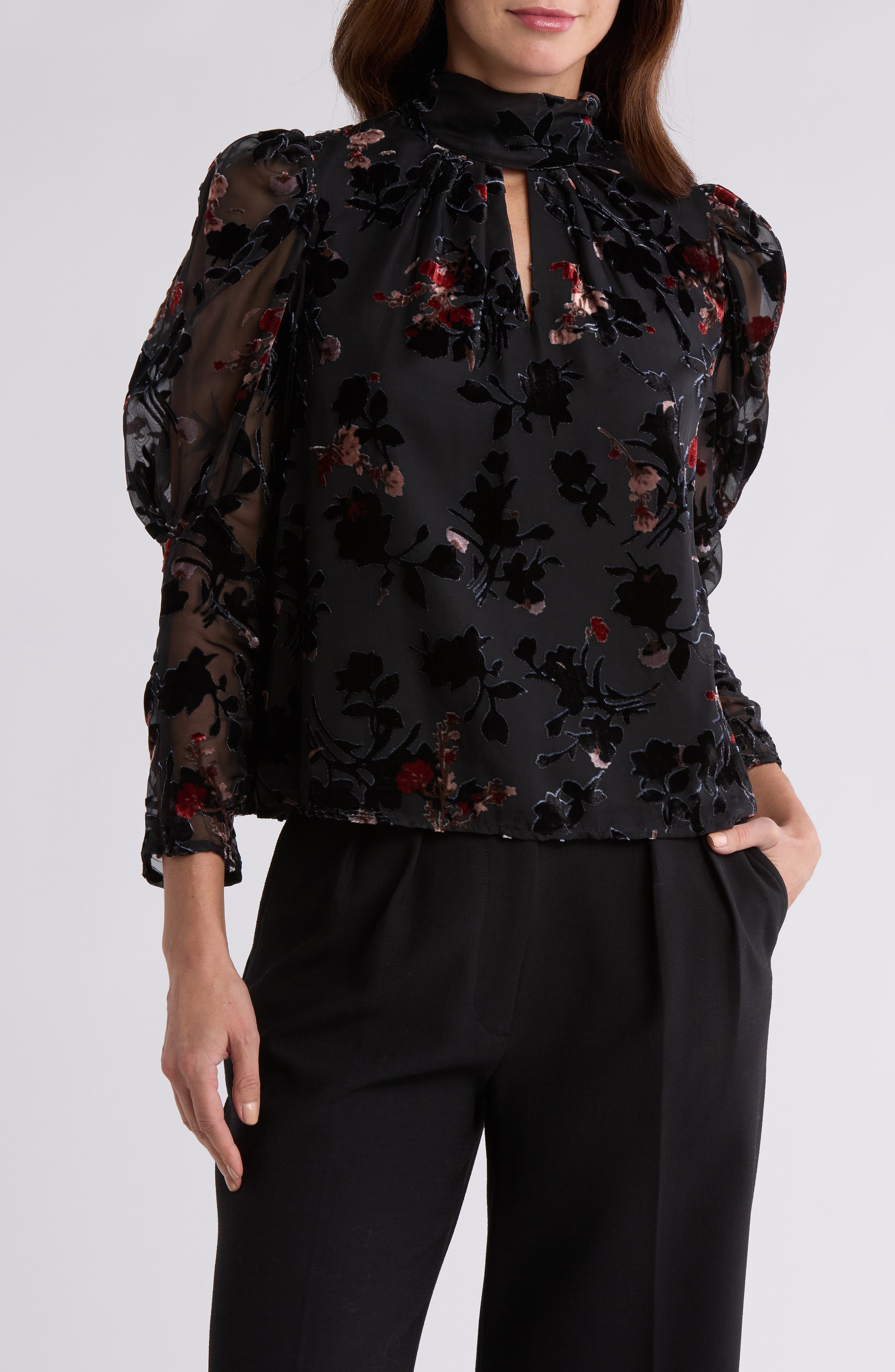 French Connection Guthern Floral Burout Puff Sleeve Top | Nordstromrack