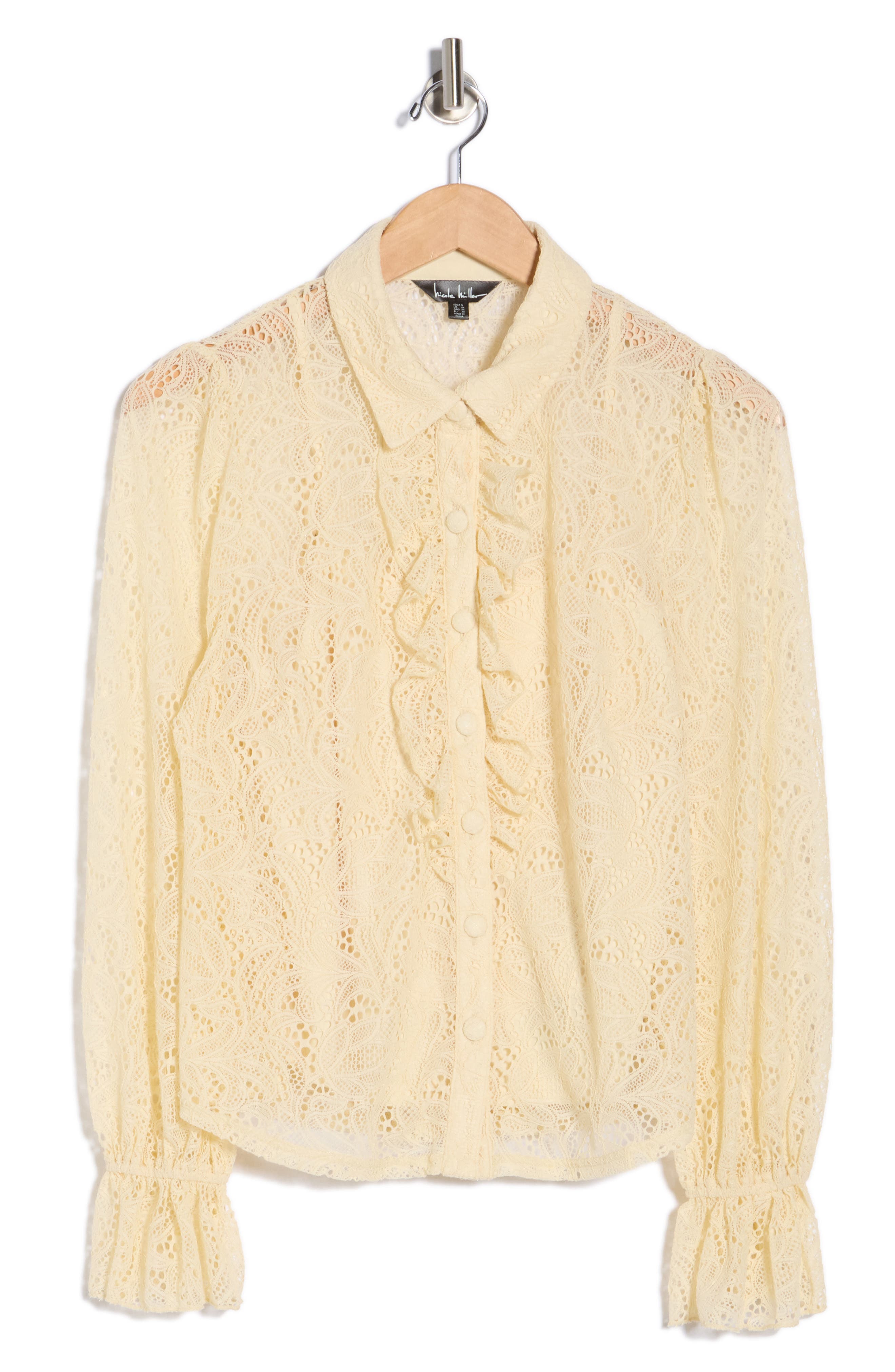 Nicole Miller Ruffle Long Sleeve Lace Button-Up Top | Nordstromrack
