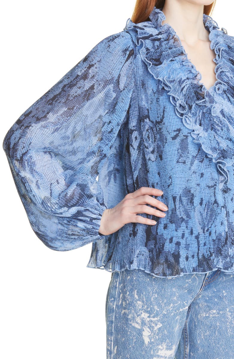 Ganni Floral Print Plissé Georgette Blouse | Nordstromrack