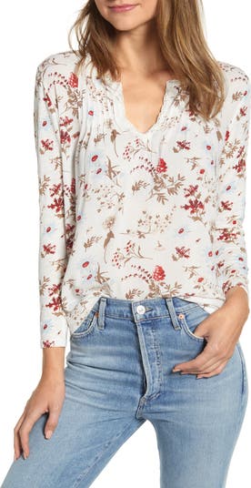 Lucky Brand Long Sleeve Lace Trim Split Neck Blouse | Nordstromrack