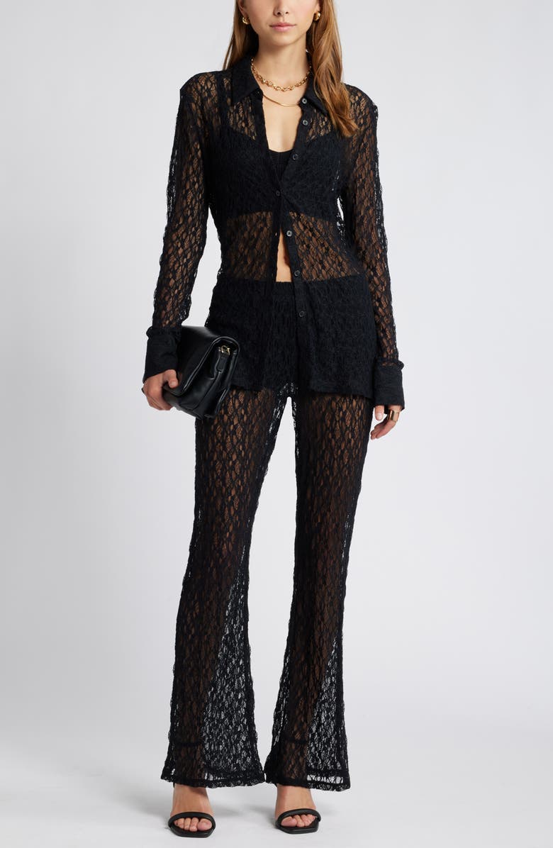 Open Edit Lace Button-Up Shirt | Nordstrom