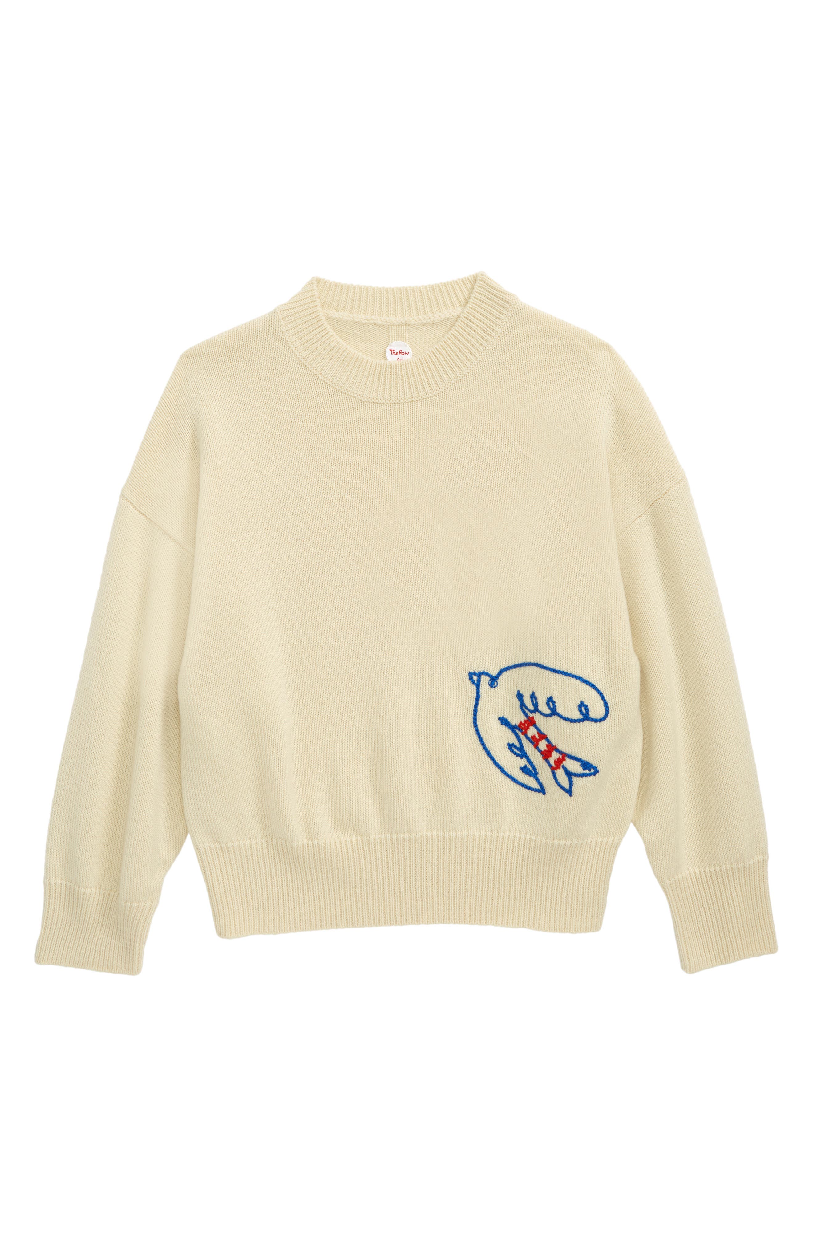 The Row Kids' Embroidered Dove Cashmere Sweater | Nordstromrack