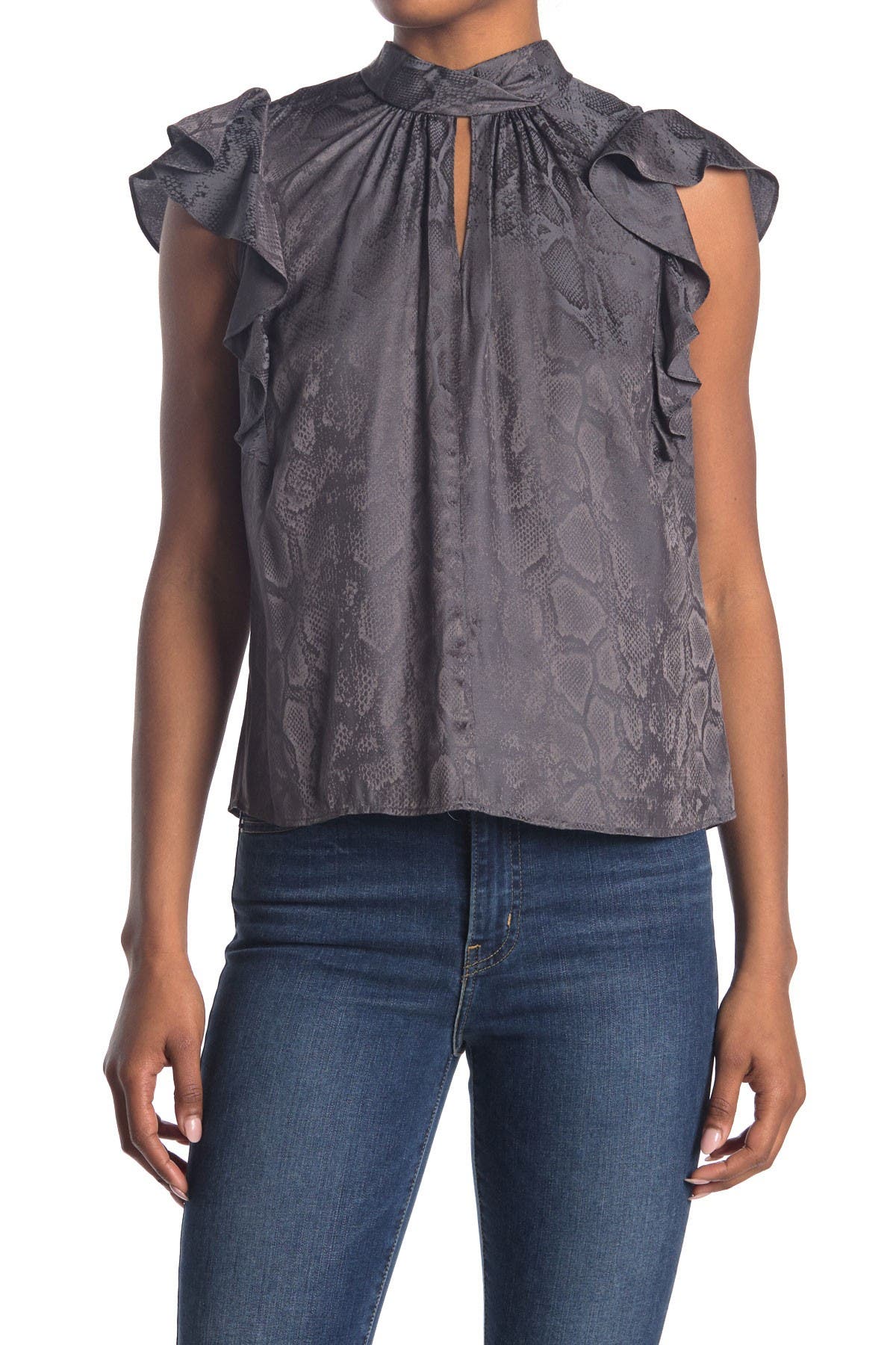 Rebecca Taylor Snake Print Jacquard Sleeveless Silk Blend Blouse ...