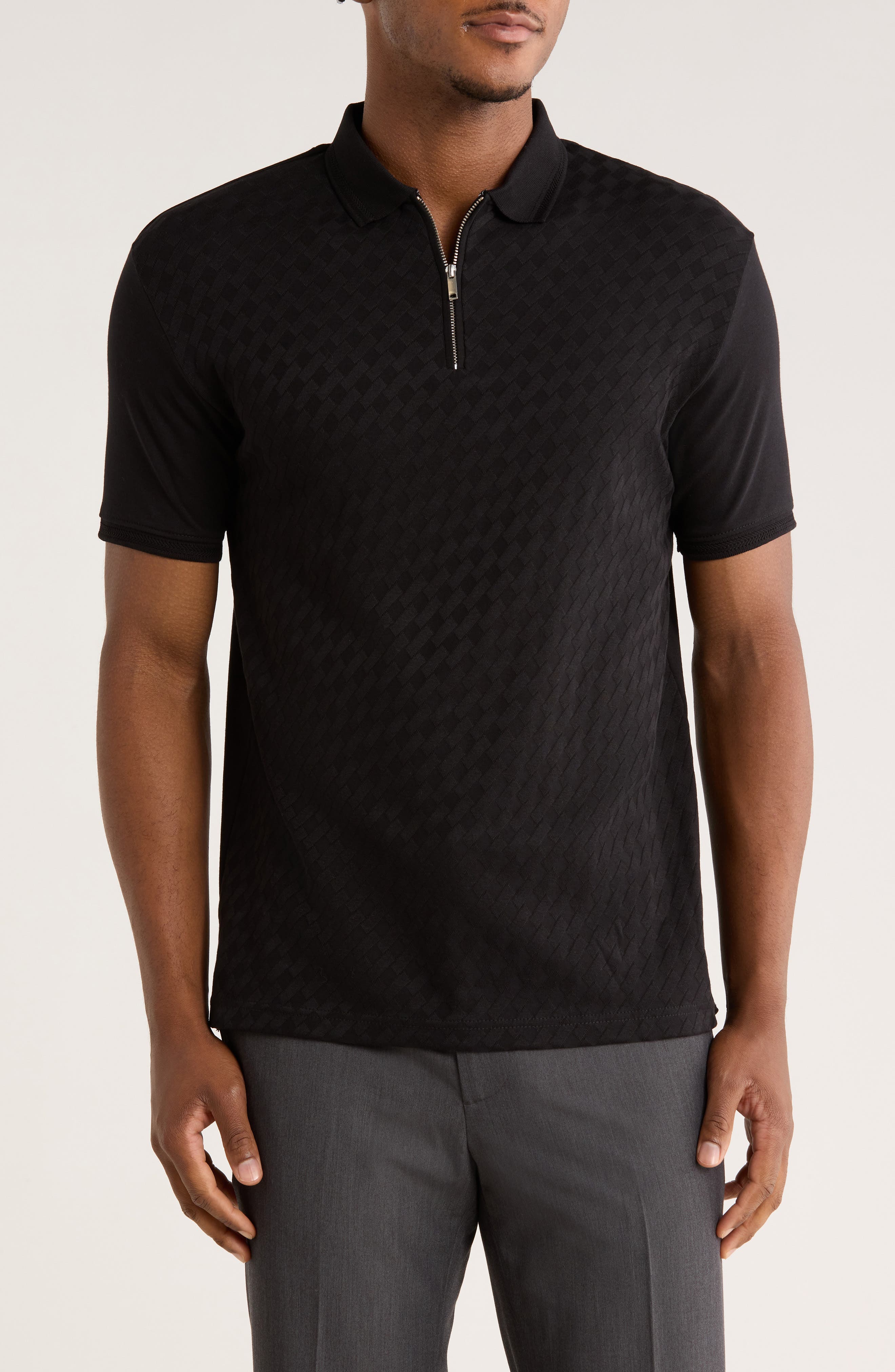 DENIM AND FLOWER Textured Quarter Zip Knit Polo | Nordstromrack