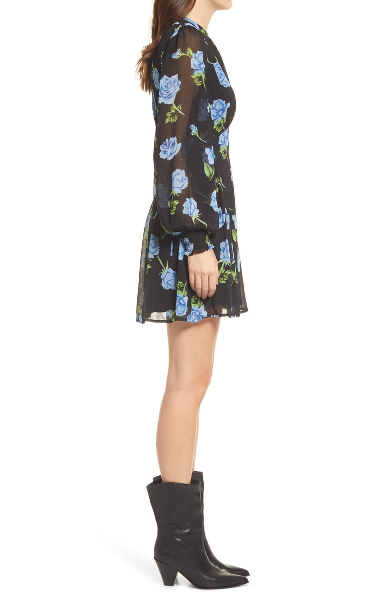 Free People Samantha Print Long Sleeve Lace-Up Minidress | Nordstromrack
