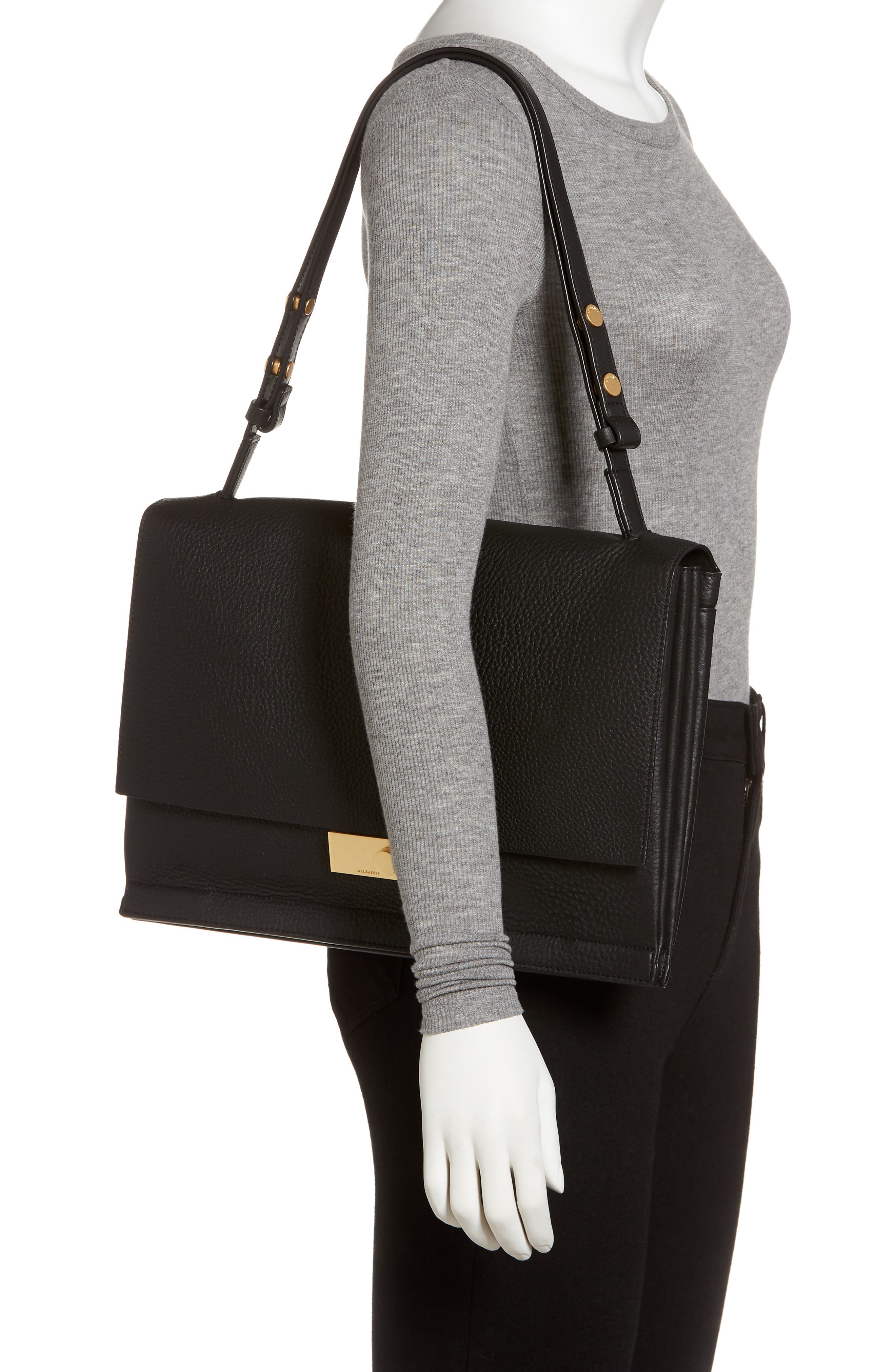AllSaints Avery Leather Flap Shoulder Bag | Nordstromrack