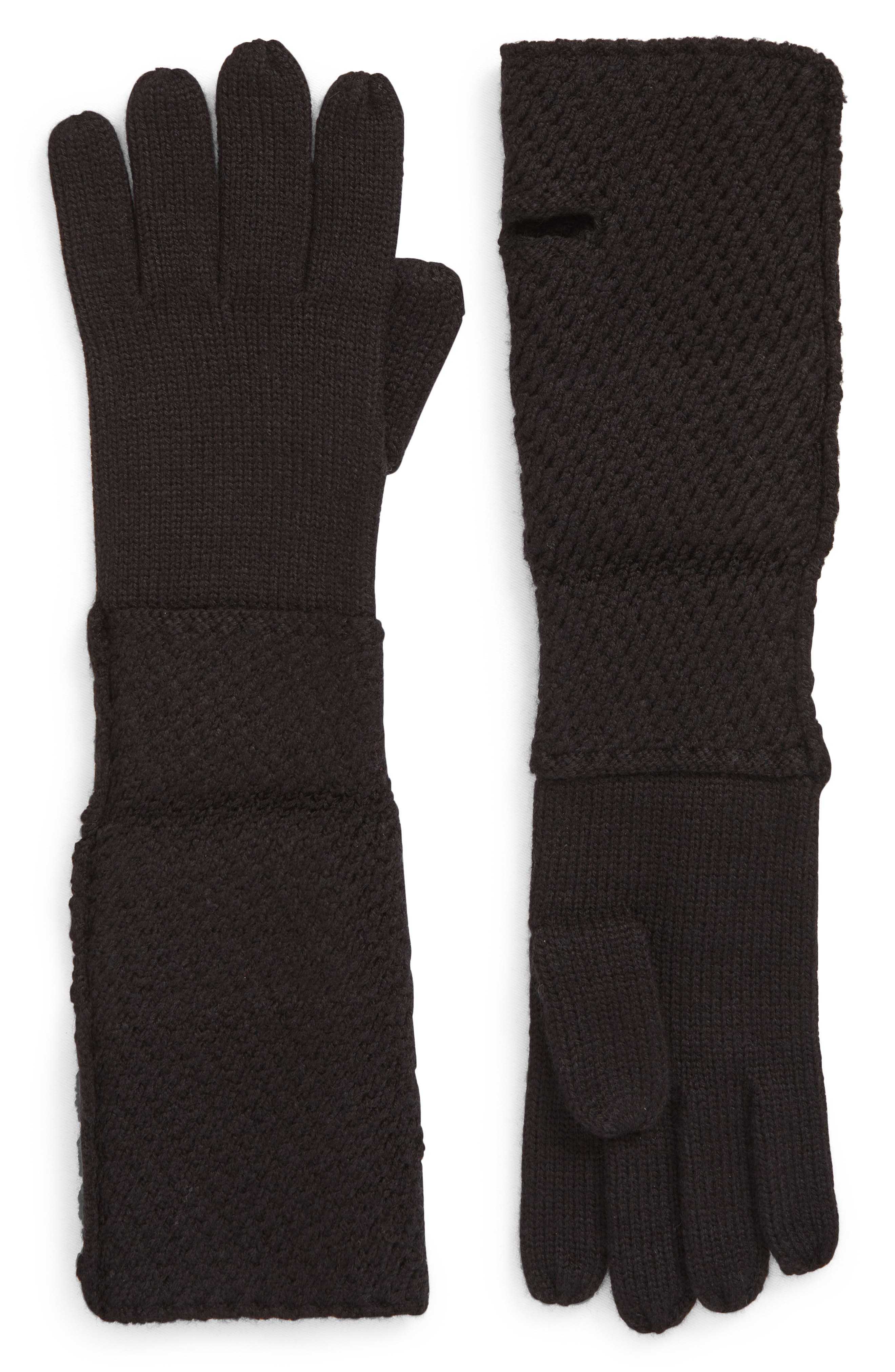 AllSaints Traveling Rib Fold Over Cuff Knit Gloves | Nordstromrack