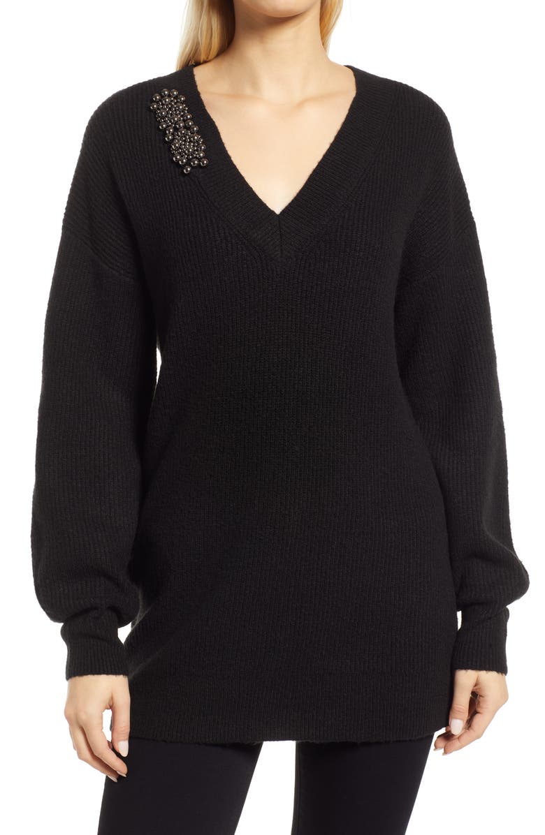 Halogen® Imitation Pearl Detail Tunic Sweater | Nordstromrack
