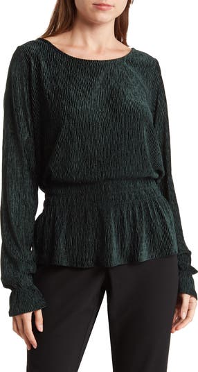 Belldini Crinkle Velvet Peplum Blouse | Nordstromrack