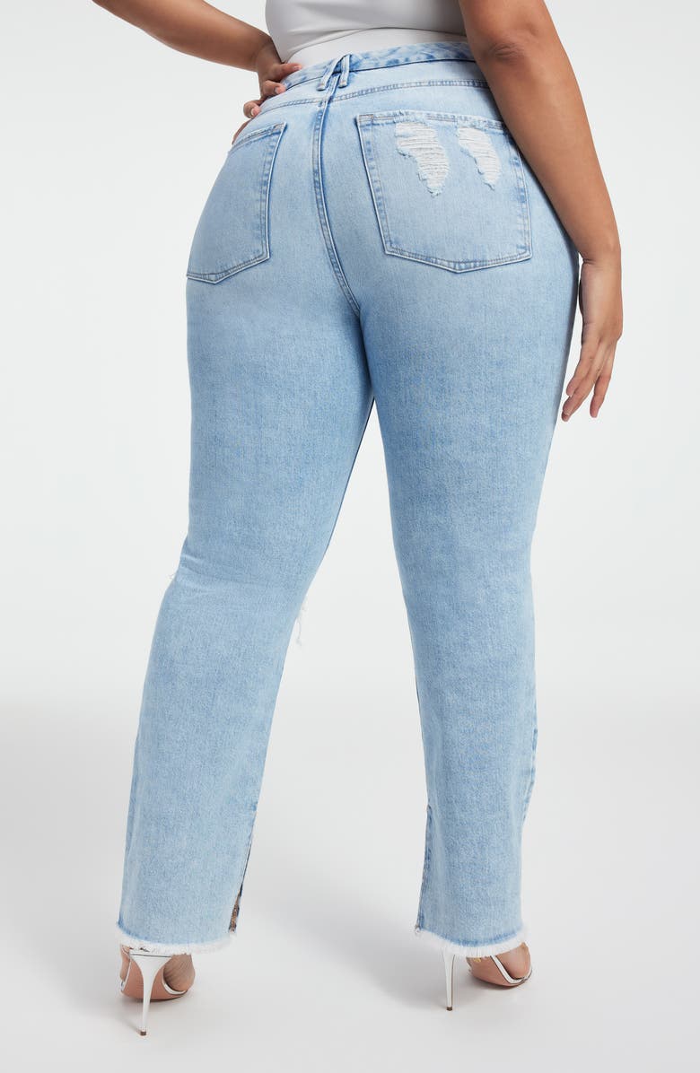 Good American Good Boy Ripped High Waist Side Slit Raw Hem Jeans ...