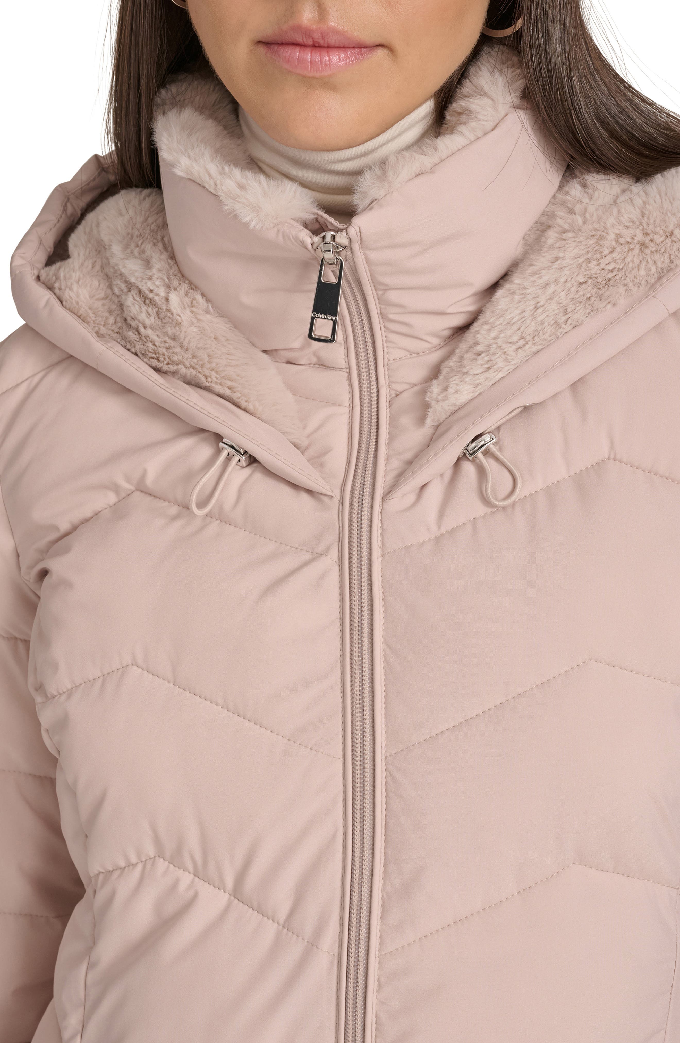 Calvin Klein Matte Stretch Hooded Chevron Quilted Jacket | Nordstromrack