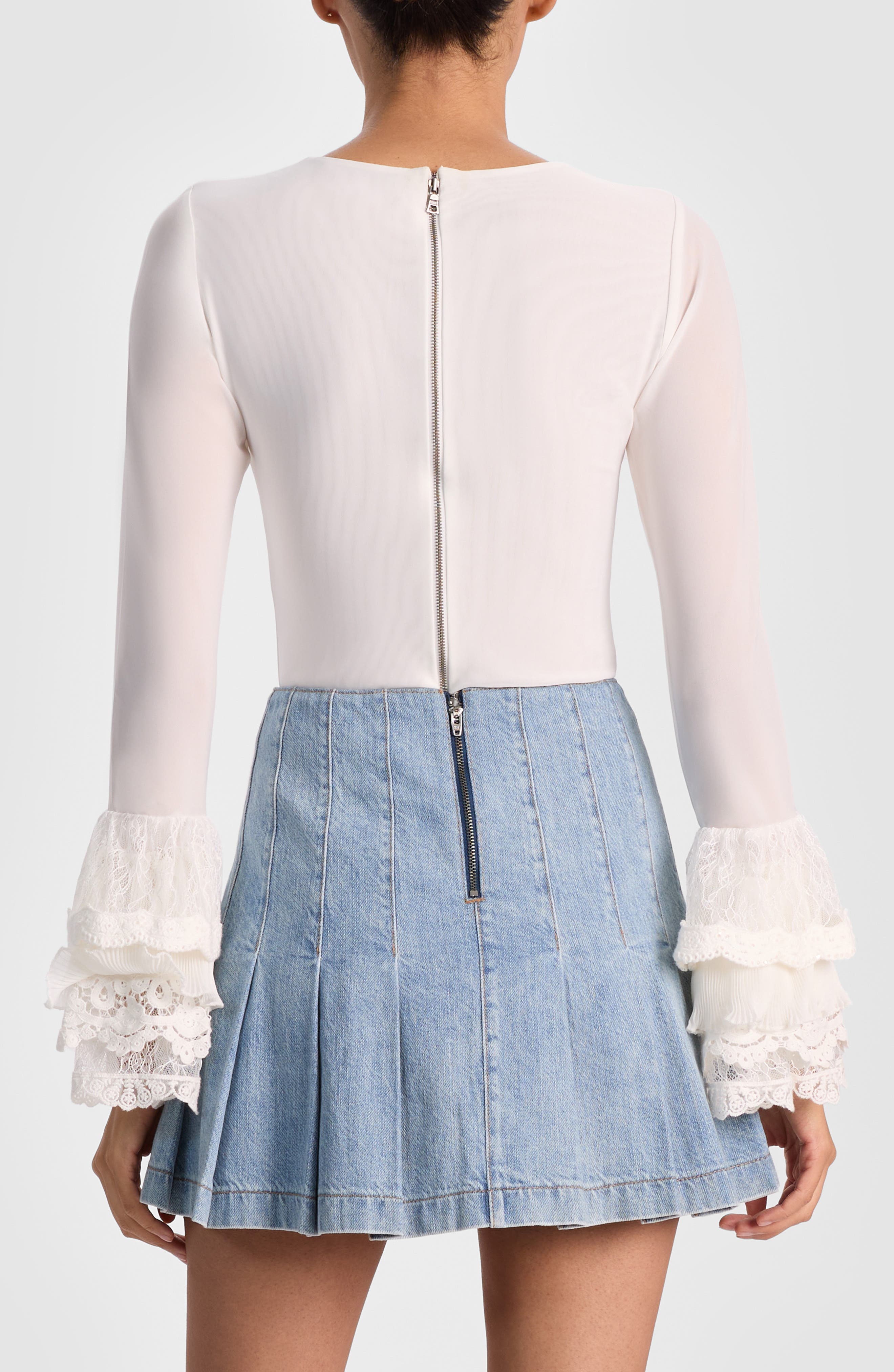 Alice + Olivia Delania Mesh Ruffle Cuff Top | Nordstromrack